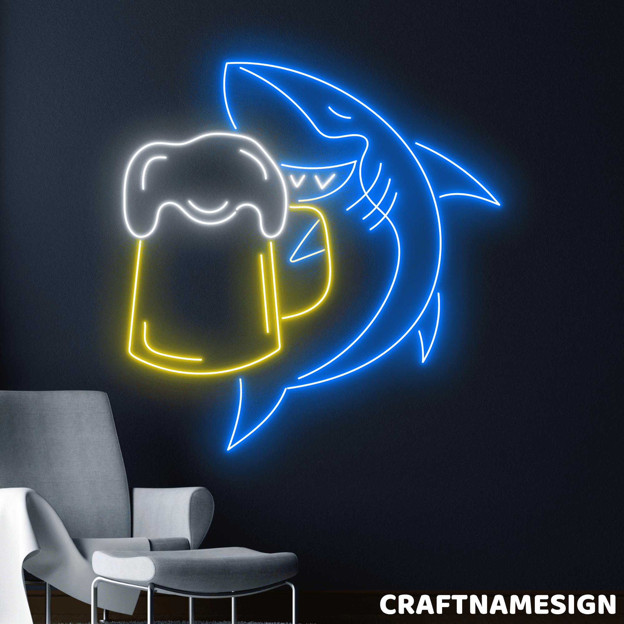 Craftnamesign Shark Drink Beer Neon Sign, Beer Wall Art, Bar Pub Wall ...