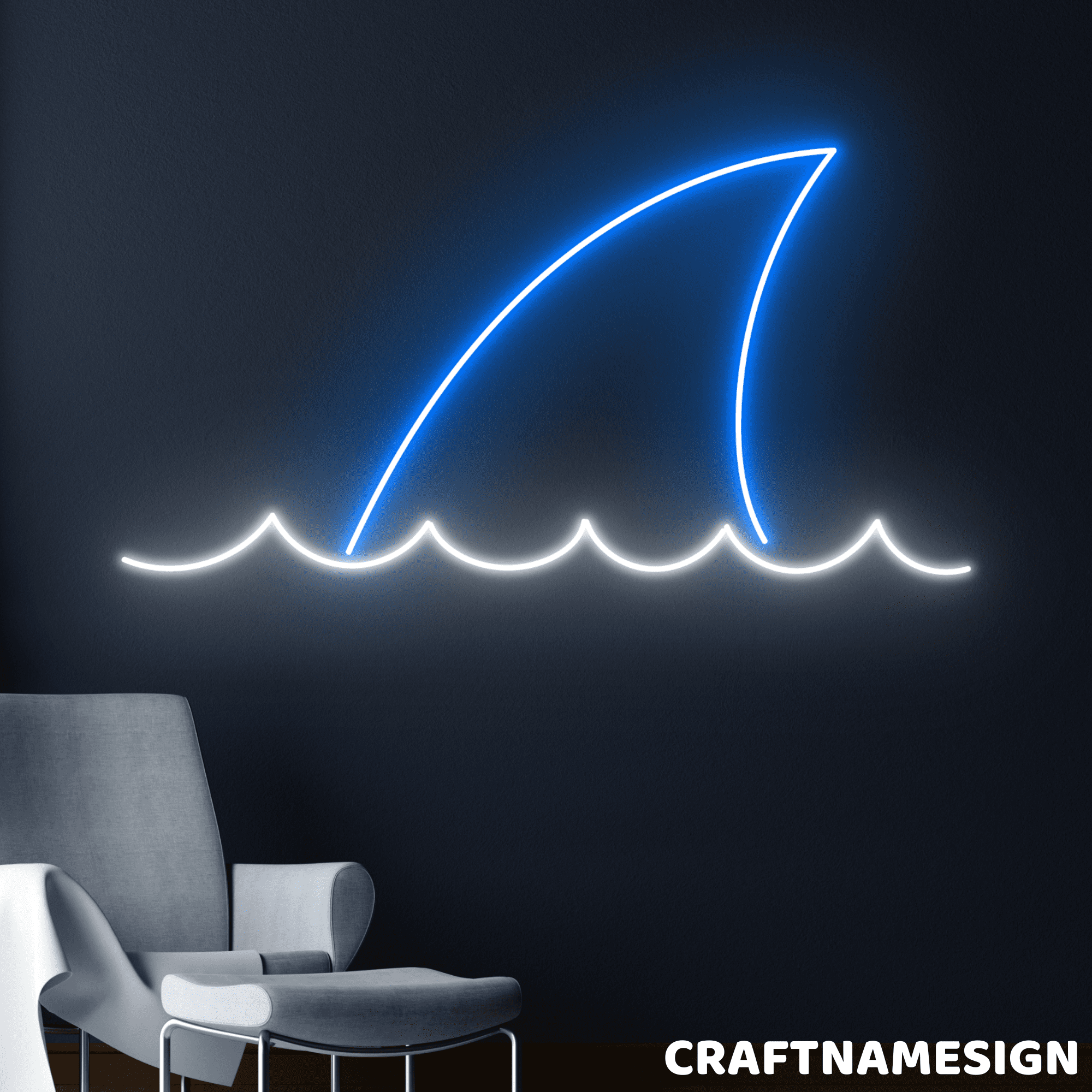 Craftnamesign Shark Fin Neon Sign, Shark Led Light Wall Art, Living ...
