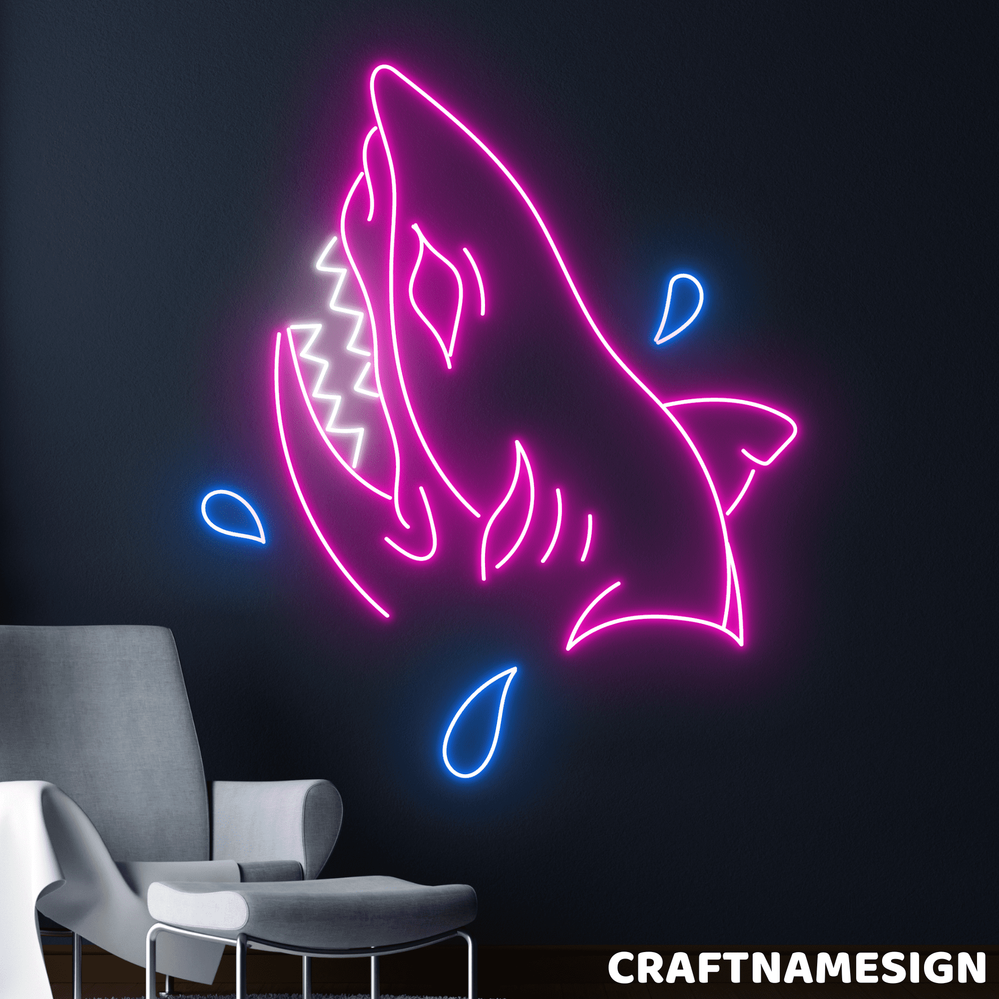 Craftnamesign Shark Neon Sign, Sea Animal Wall Art, Living Room Wall ...