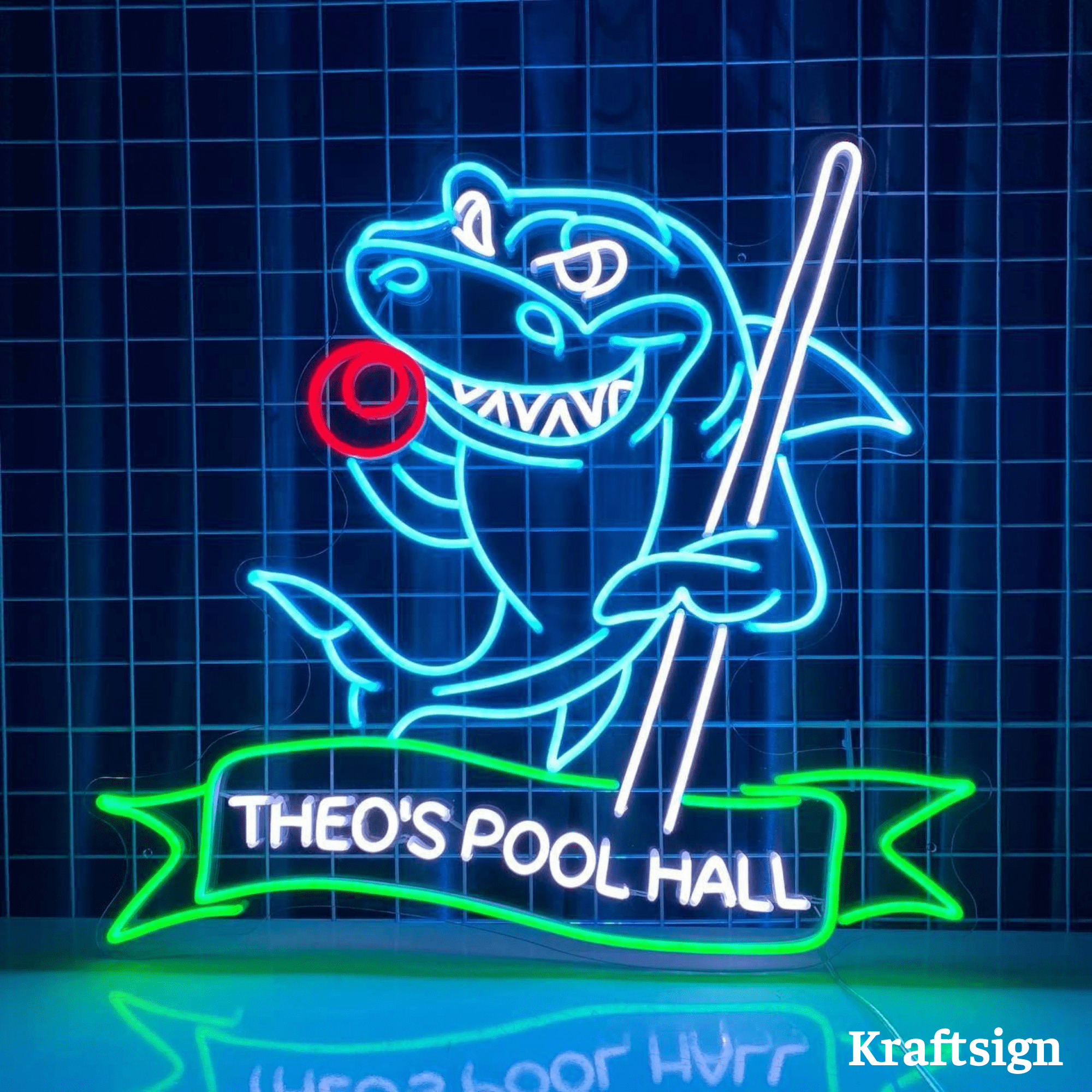 Craftnamesign Shark Play Billiard Neon Sign, Custom Pool Club Name Sign ...