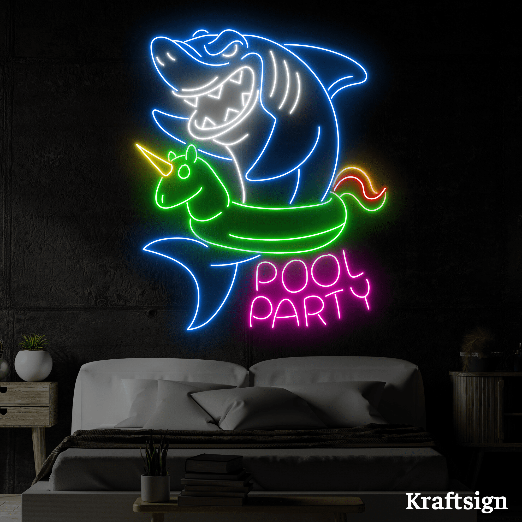 Craftnamesign Shark Pool Party Neon Sign, Shark LED Sign, Shark Wall ...