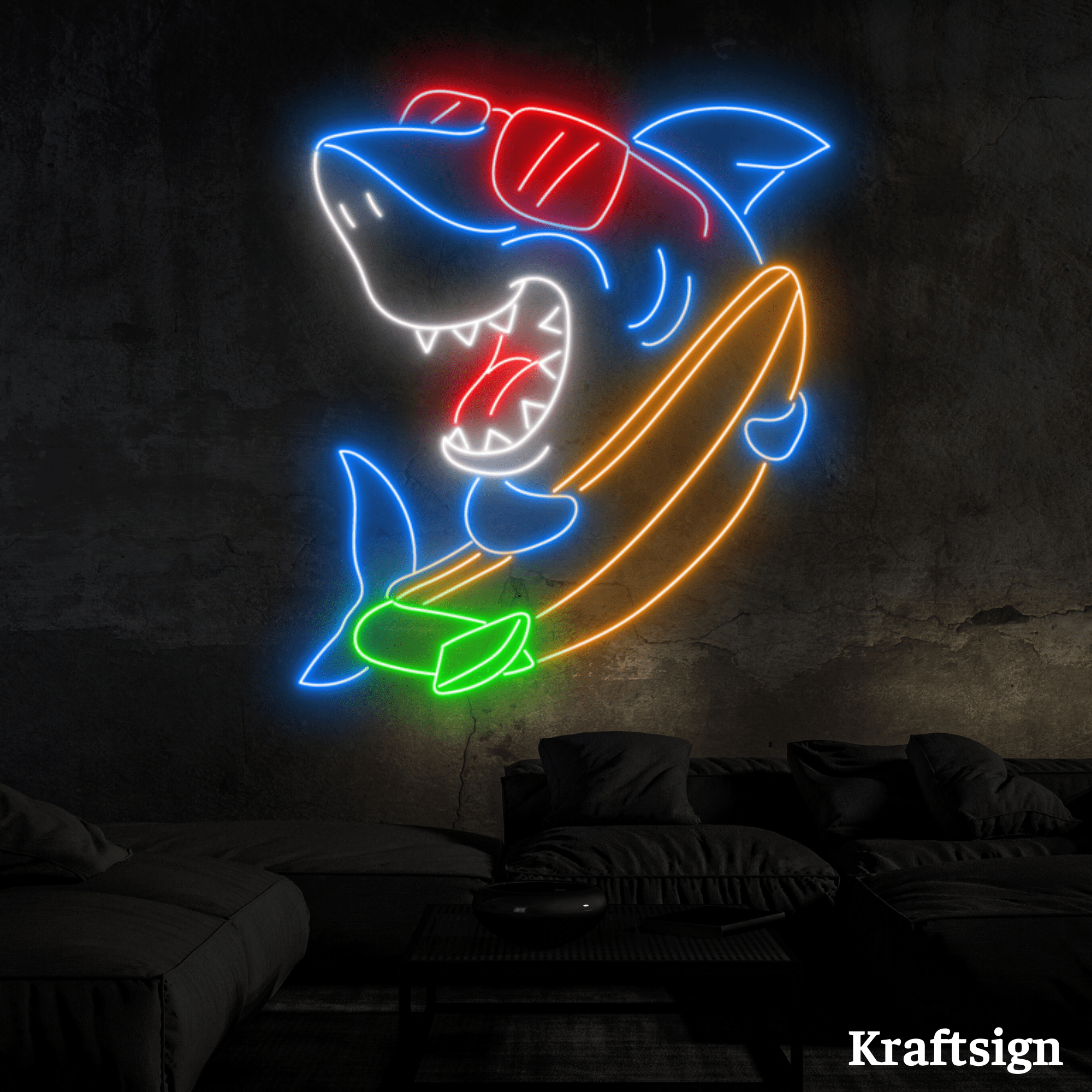 Craftnamesign Shark Surfing Neon Sign,Surf Shop LED Signs,Beach Club ...