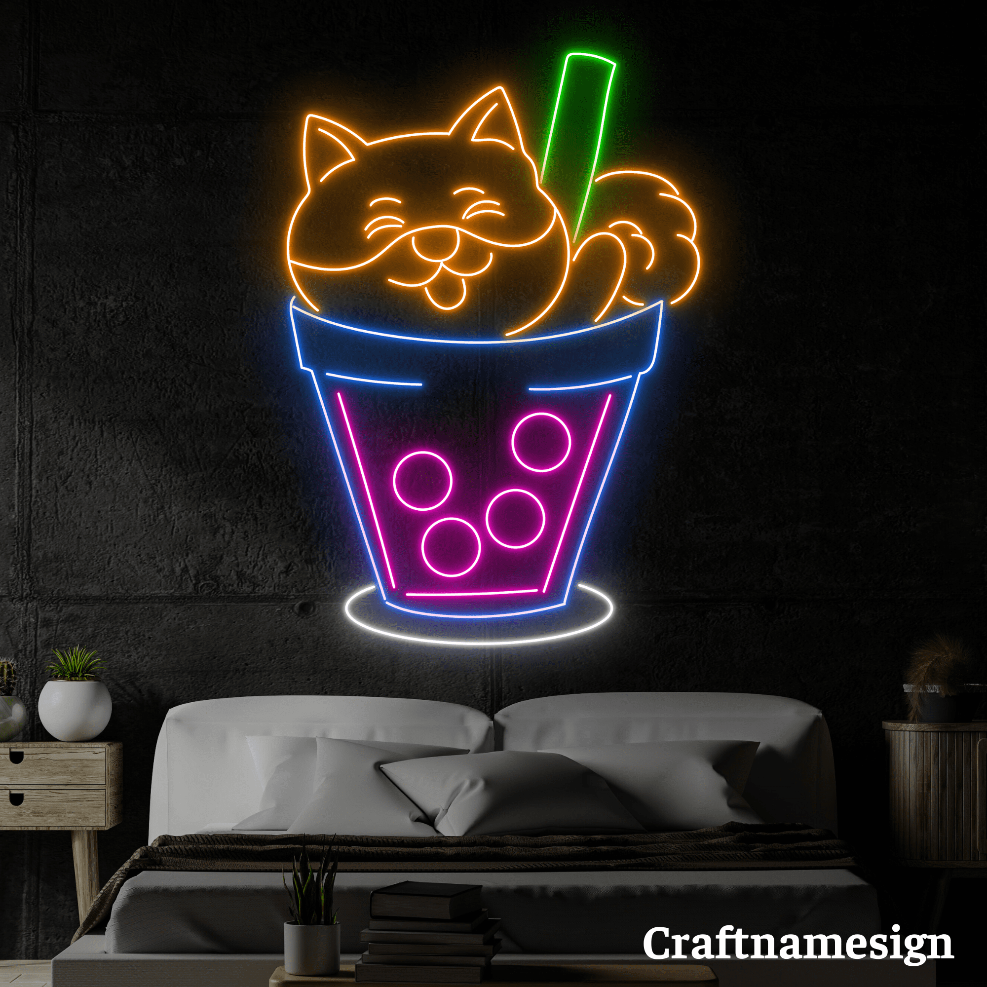 Craftnamesign Shiba Dog In Bubble Tea Neon Sign for Boba Tea Shop Kid ...