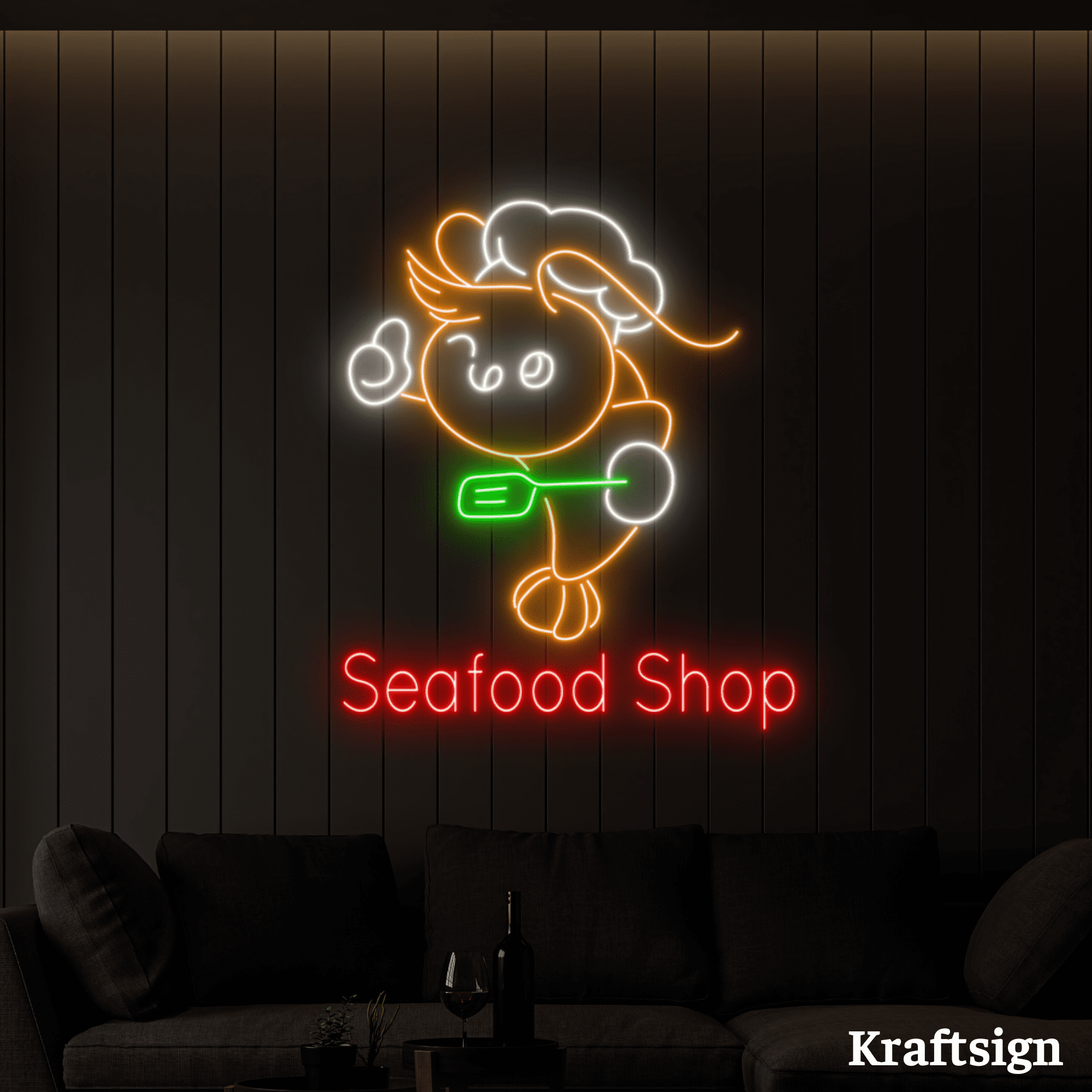 Craftnamesign Shrimp Chef Neon Sign, Seafood Restaurant Decor, Shrimp ...