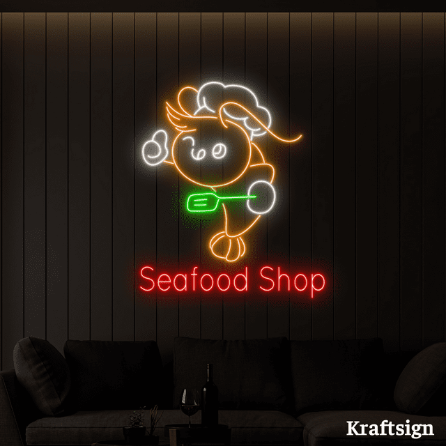 Craftnamesign Shrimp Chef Neon Sign, Seafood Restaurant Decor, Shrimp ...