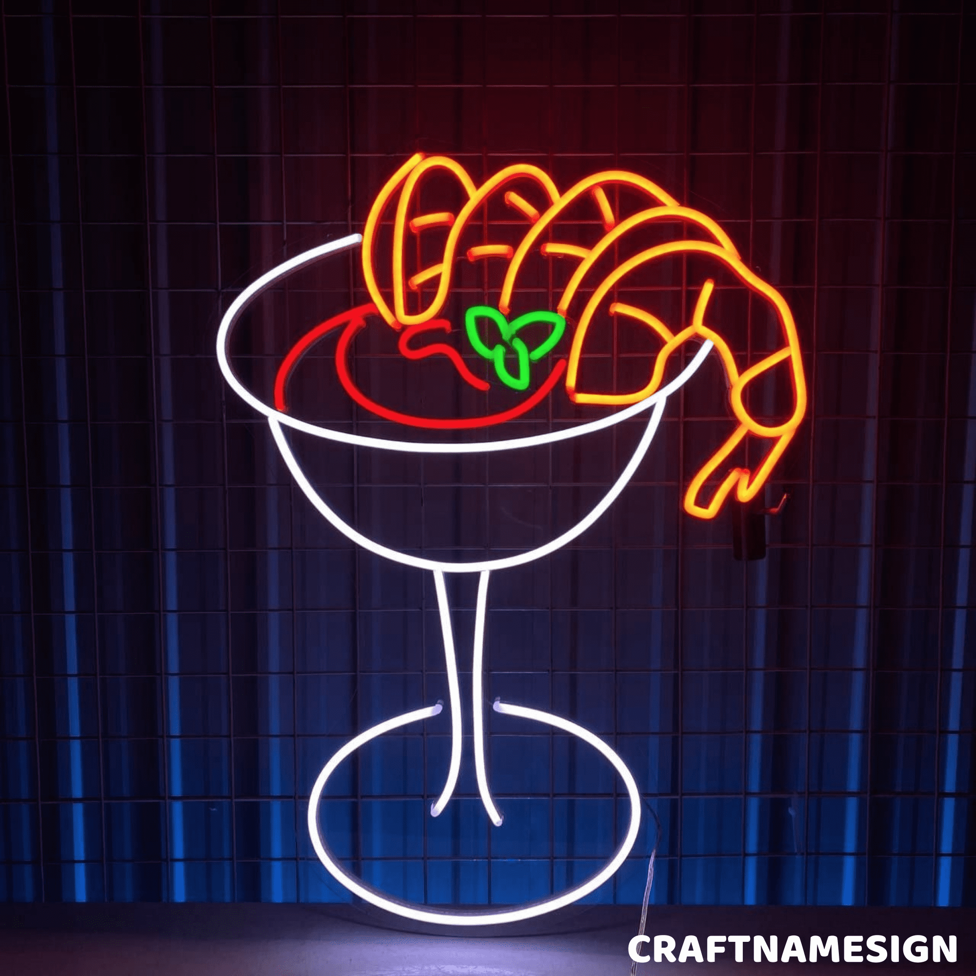 Craftnamesign Shrimp Cocktail Neon Light, Cocktail Bar LED Light, Bar ...