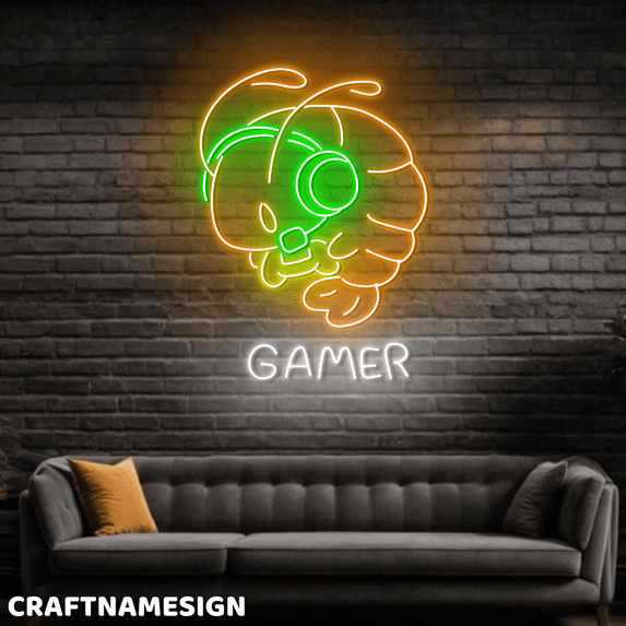 Craftnamesign Shrimp Gamer Neon Light, Animal LED For Game Room Wall ...