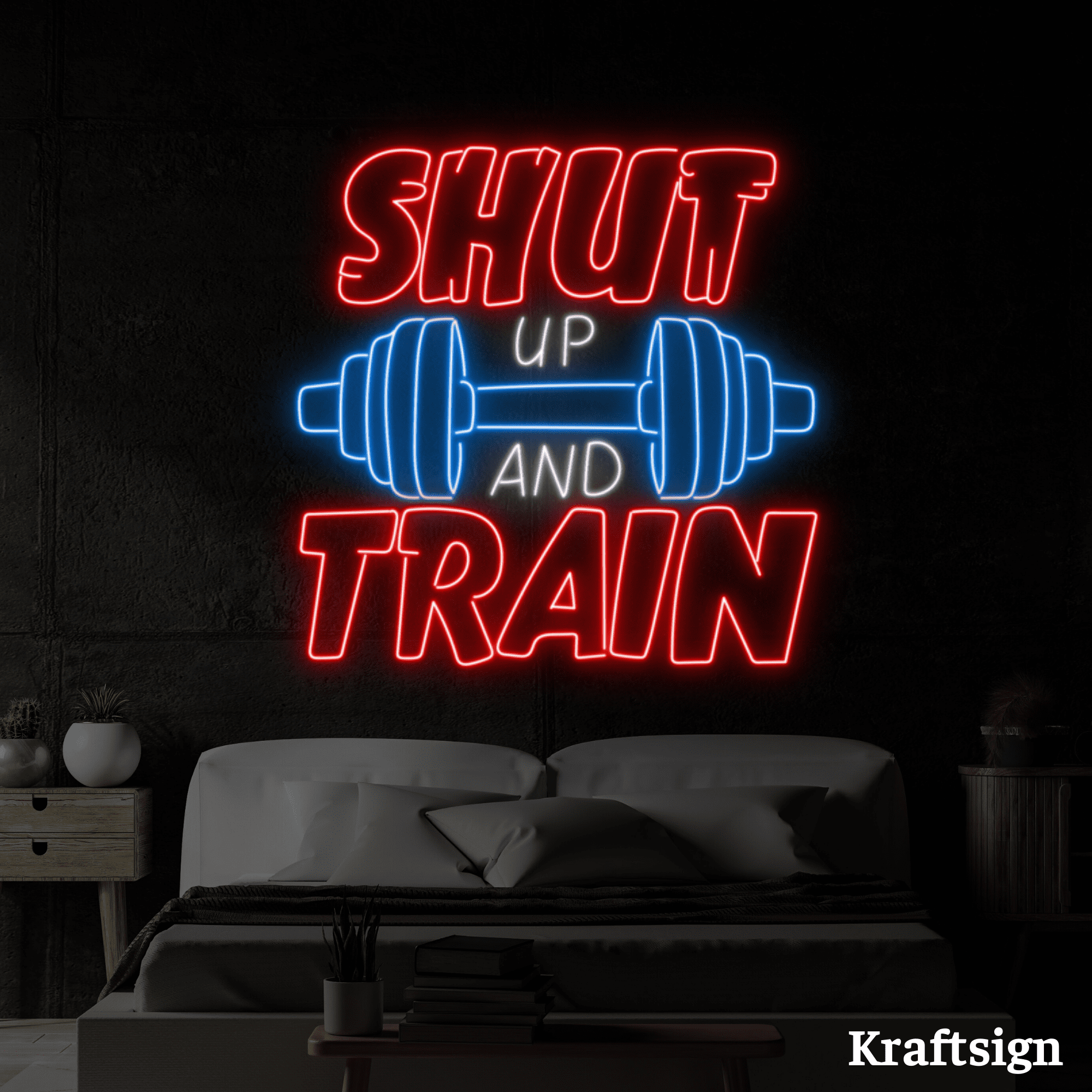 Craftnamesign Shut Up And Train Neon Sign, Gym Room Signs, Fitness Wall ...