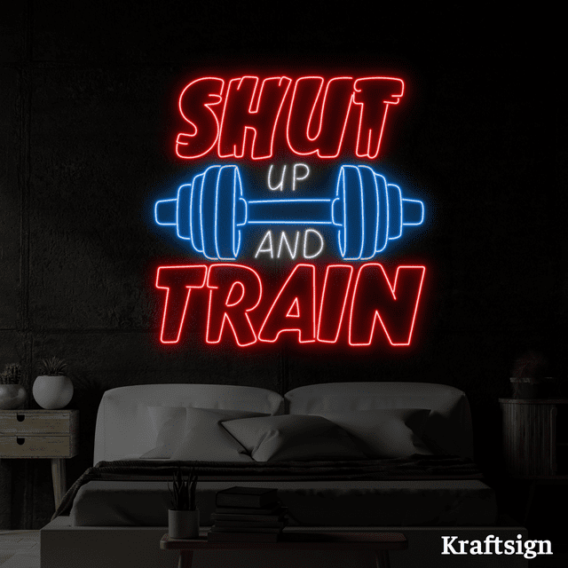 Craftnamesign Shut Up And Train Neon Sign, Gym Room Signs, Fitness Wall ...