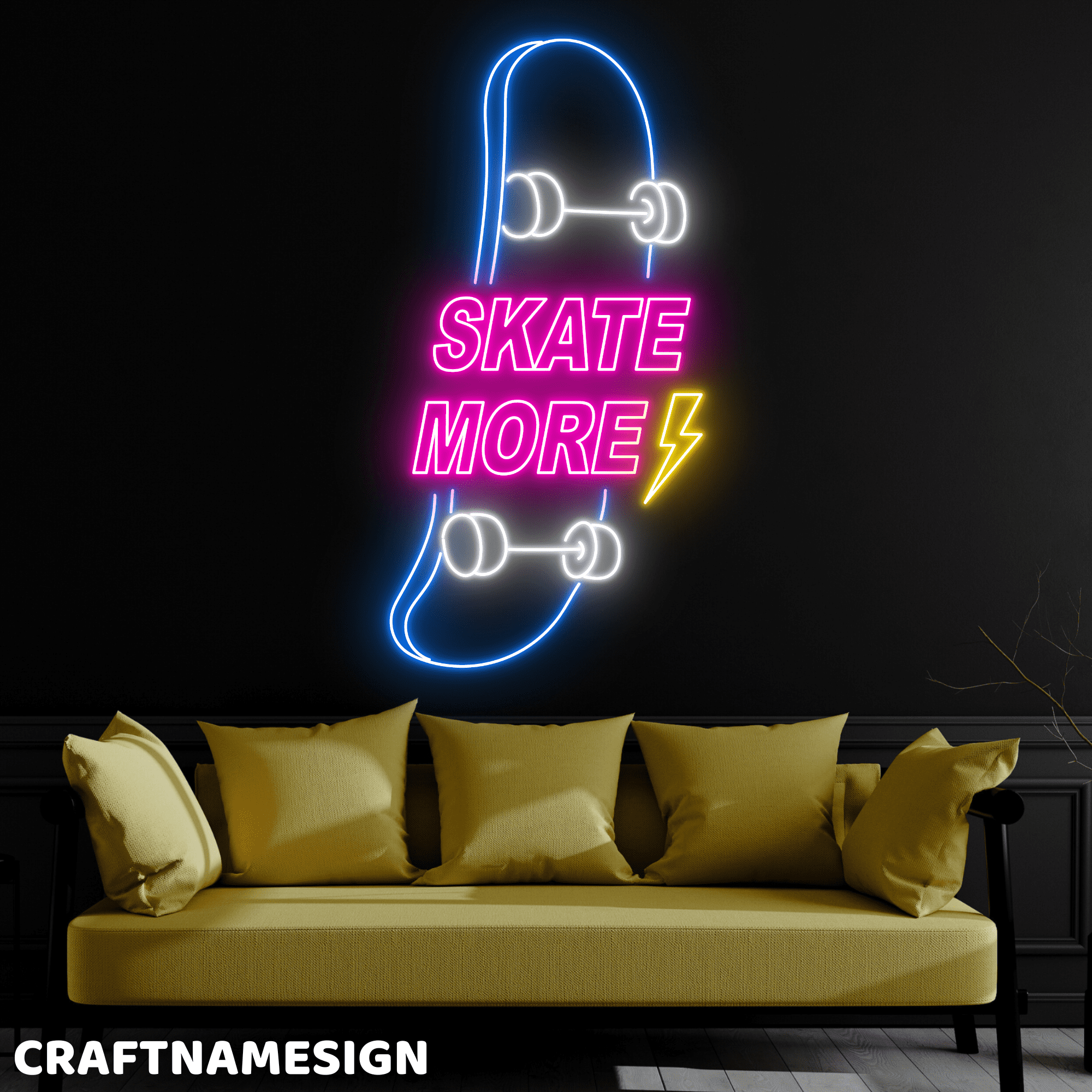 Craftnamesign Skate More Neon Sign, Skate Club Wall Art, Skateboarding ...