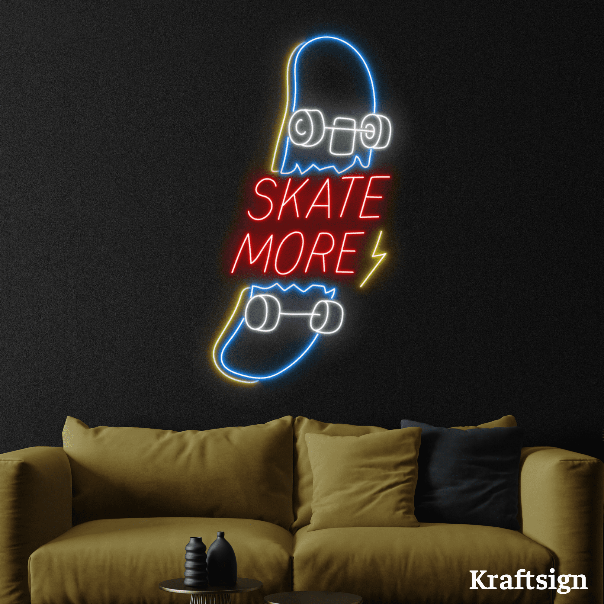 Craftnamesign Skate More Neon Sign, Skate Shop LED Signage, Skate Wall ...
