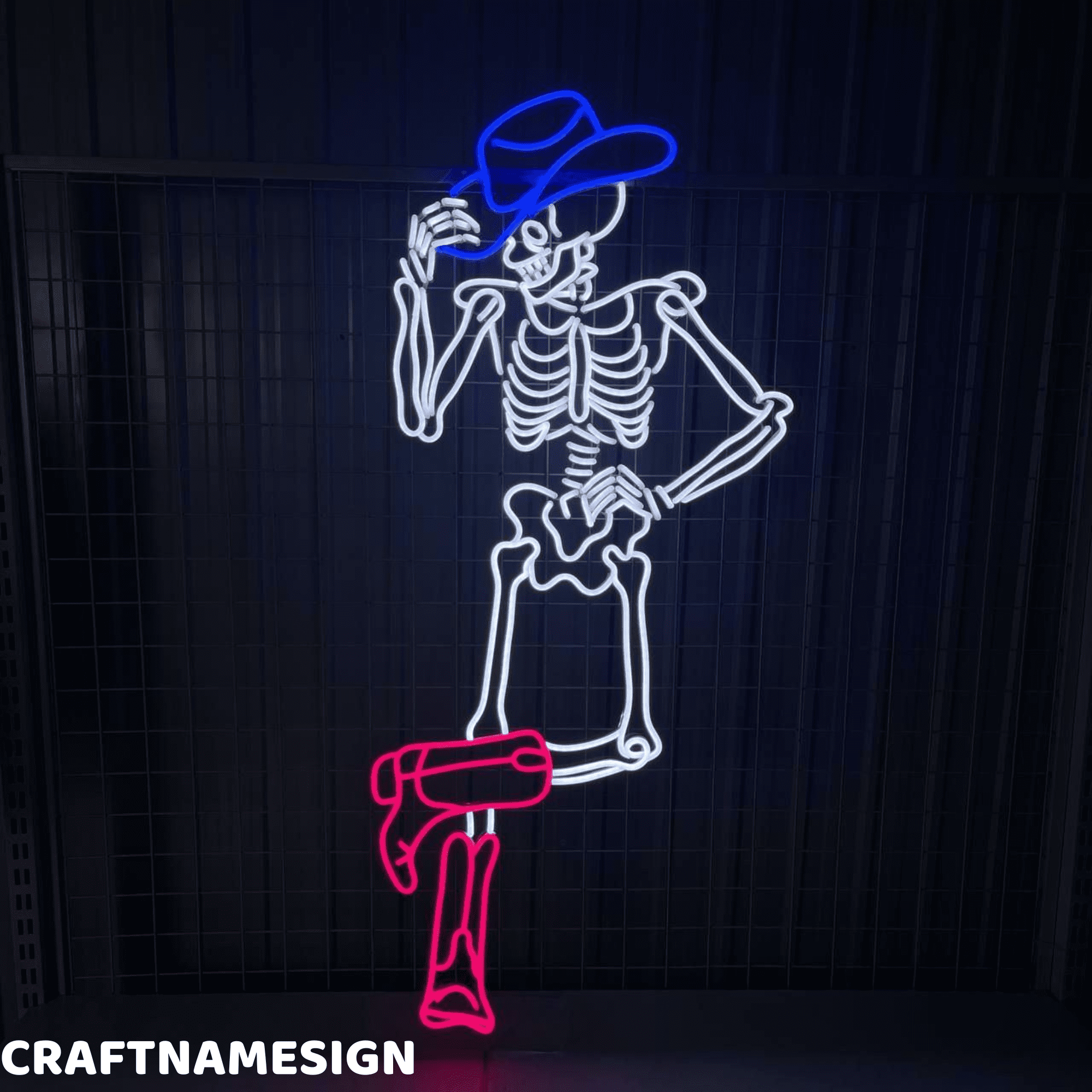 Craftnamesign Skeleton Cowboy Neon Sign, Halloween Wall Decor, Bar Pub ...
