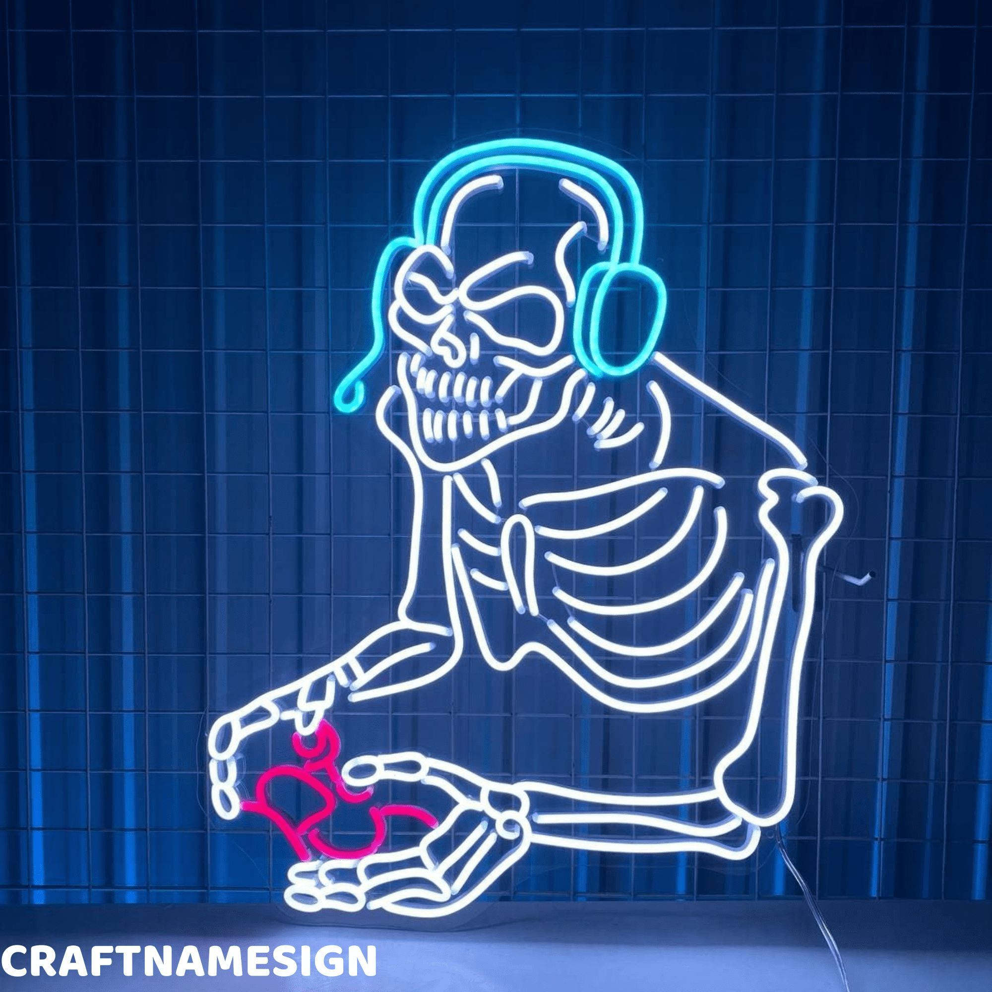 Craftnamesign Skeleton Gamer Neon Sign, Gaming Room Light Wall Art ...