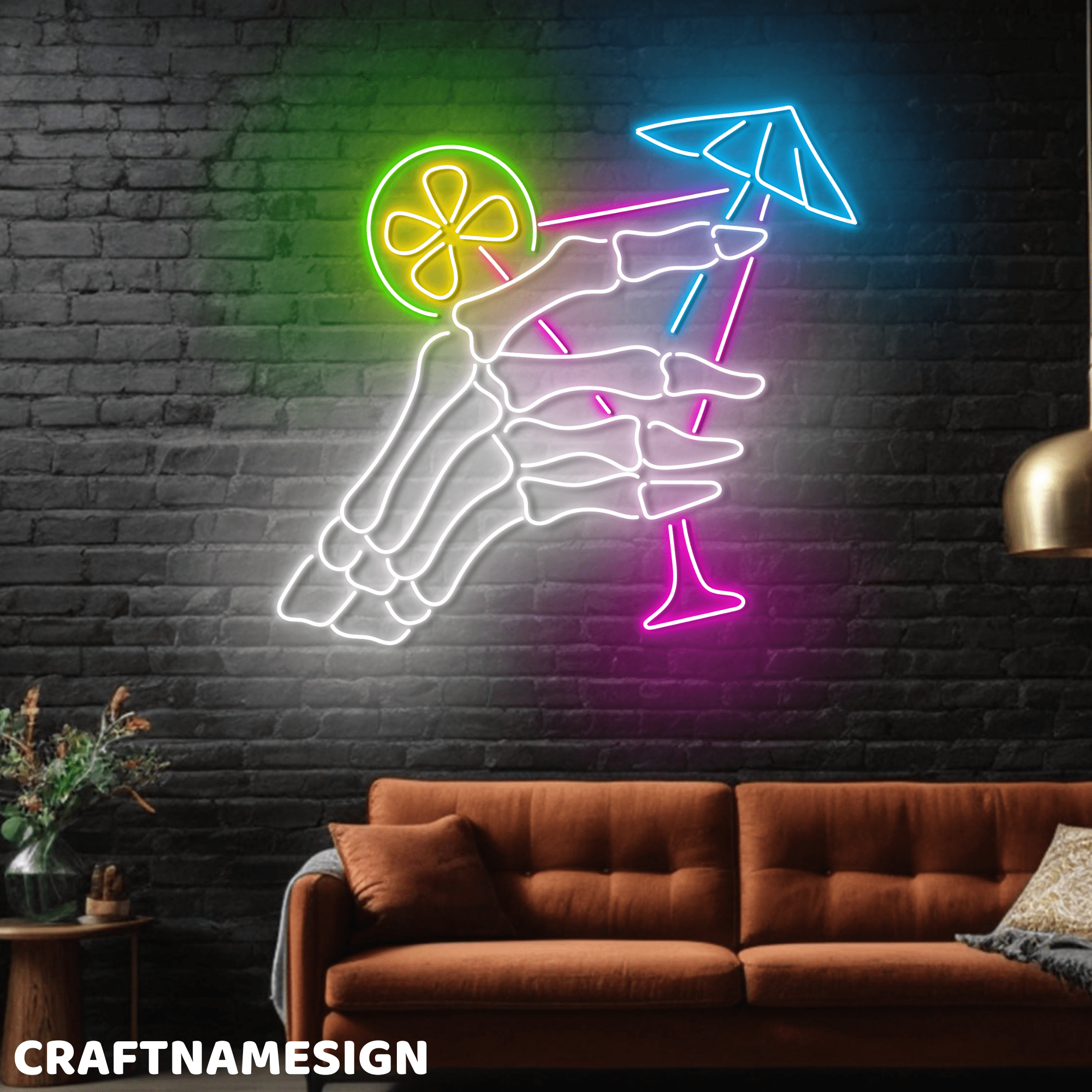 Craftnamesign Skeleton Hand Cocktail Neon Light For Wall Decor, Bar Pub ...