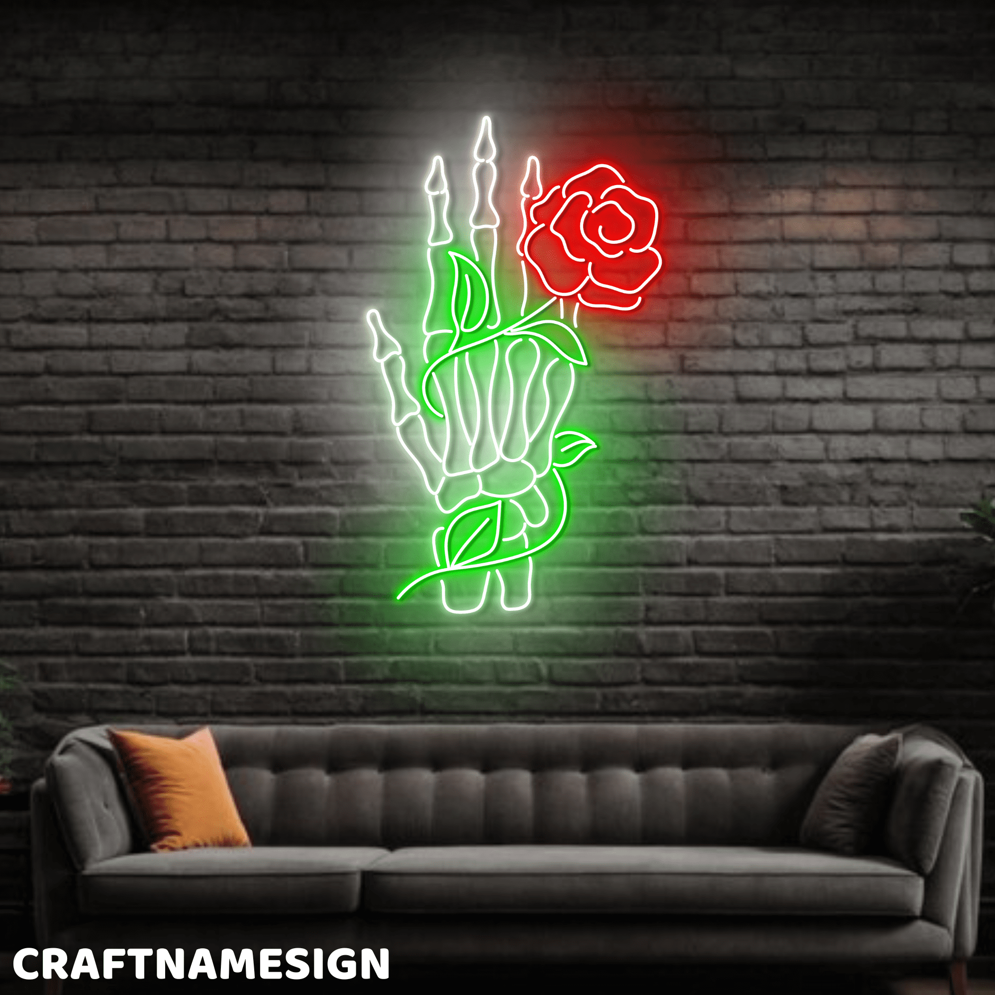 Craftnamesign Skeleton Hand With Rose LED Sign, Rose For Bar Pub ...