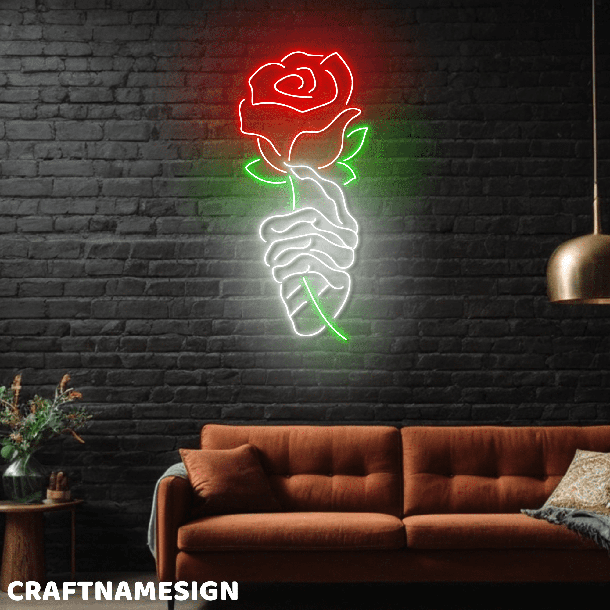 Craftnamesign Skeleton Hand With Rose Neon Sign, Bar Pub Decor, Flower ...