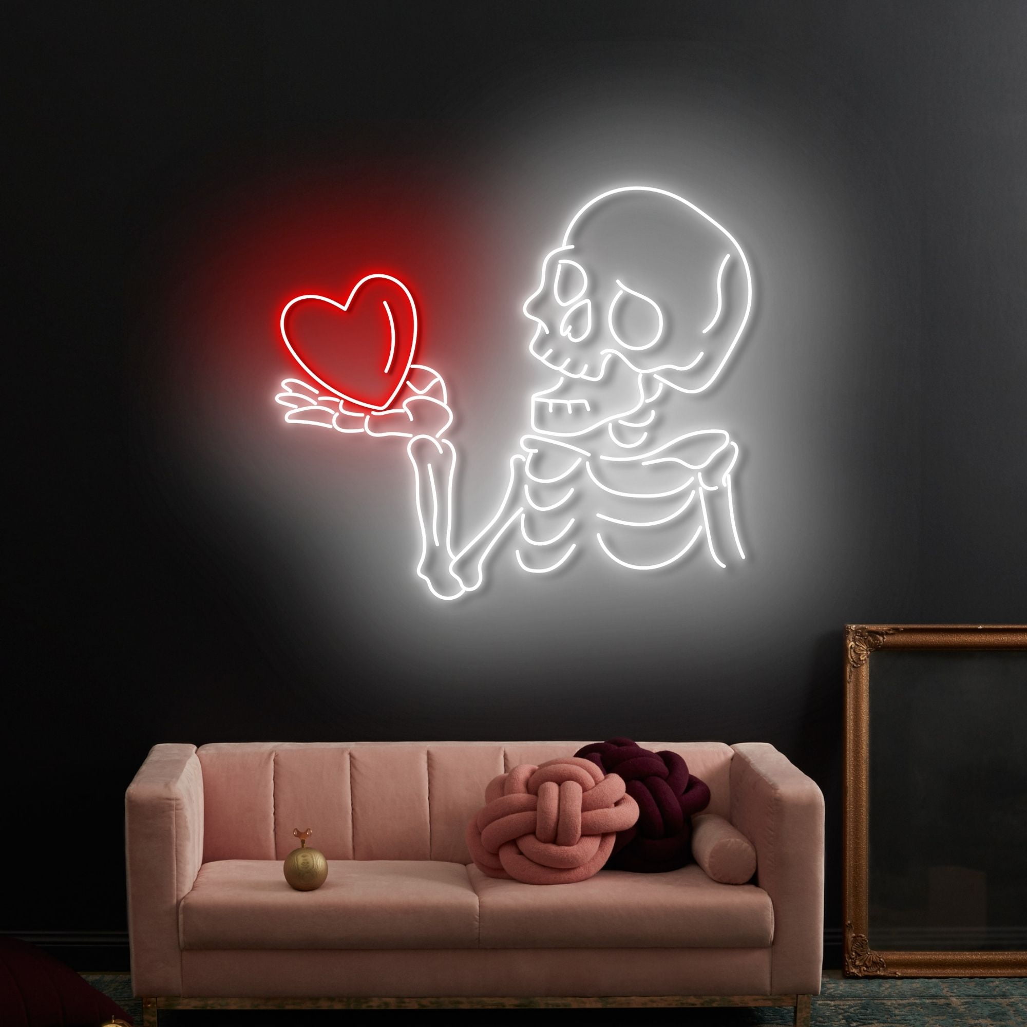 Craftnamesign Skeleton Heart Neon Sign, Skull Heart Led Light, Skeleton ...