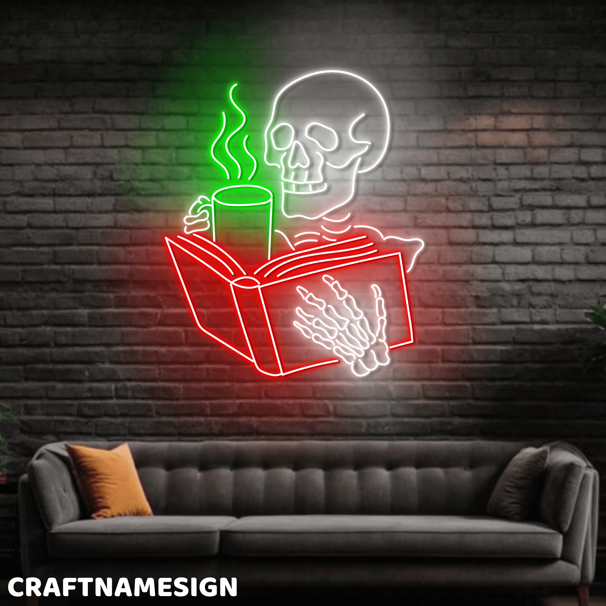 Craftnamesign Skeleton Reading Book Neon Light For Bookstore Reading ...