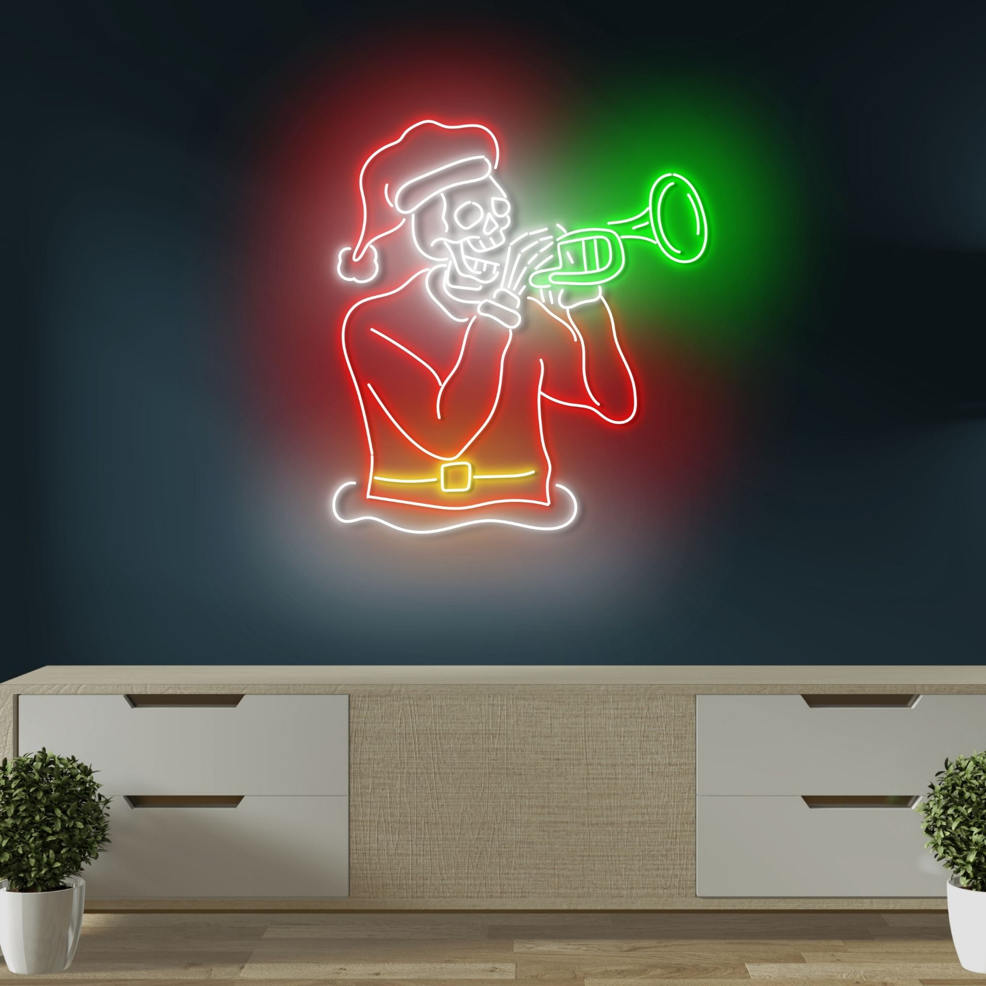Craftnamesign Skeleton Santa Play Trumpet Neon Sign, Christmas LED ...