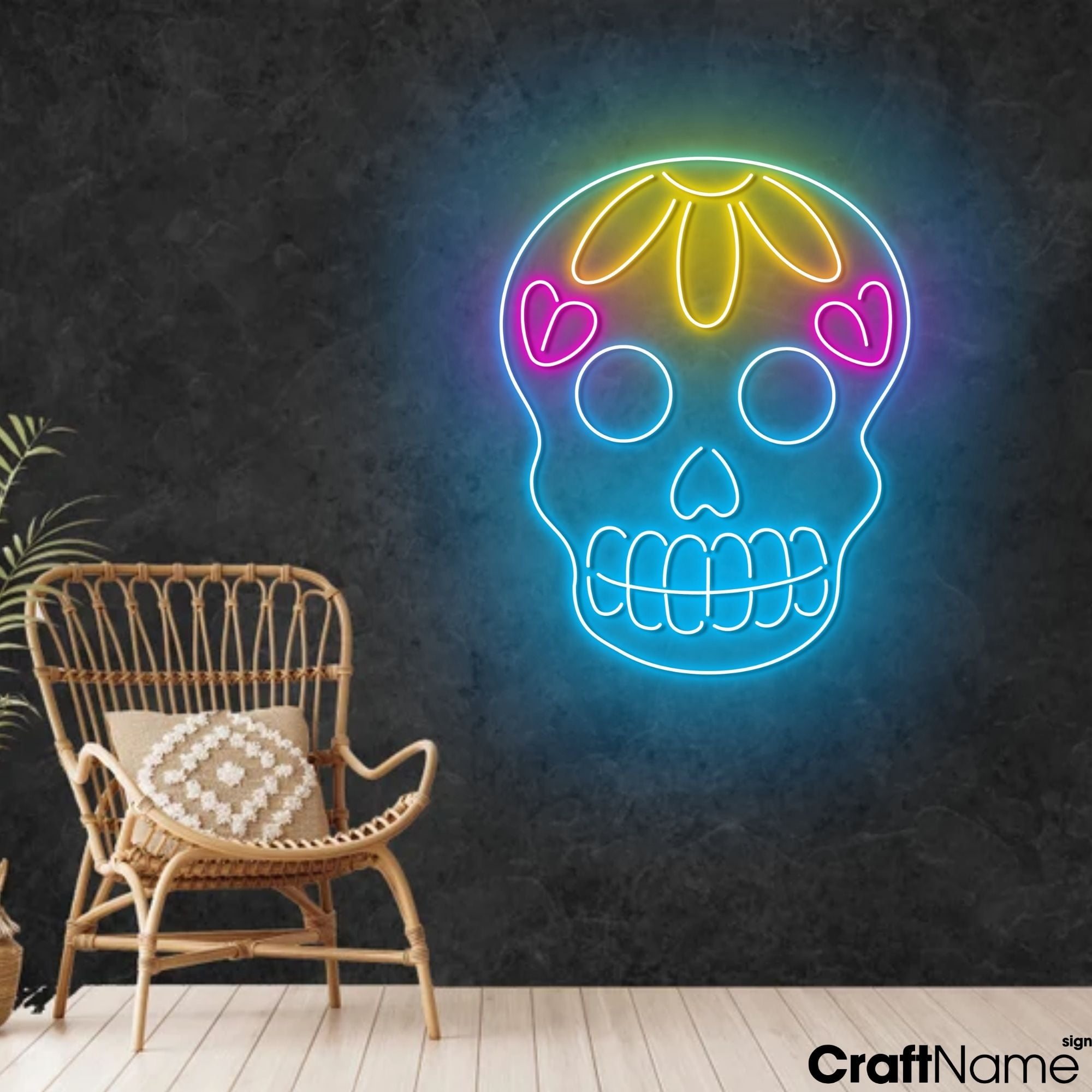 Craftnamesign Skull Art Neon Sign Light, LED Sign For Day Of The Dead ...