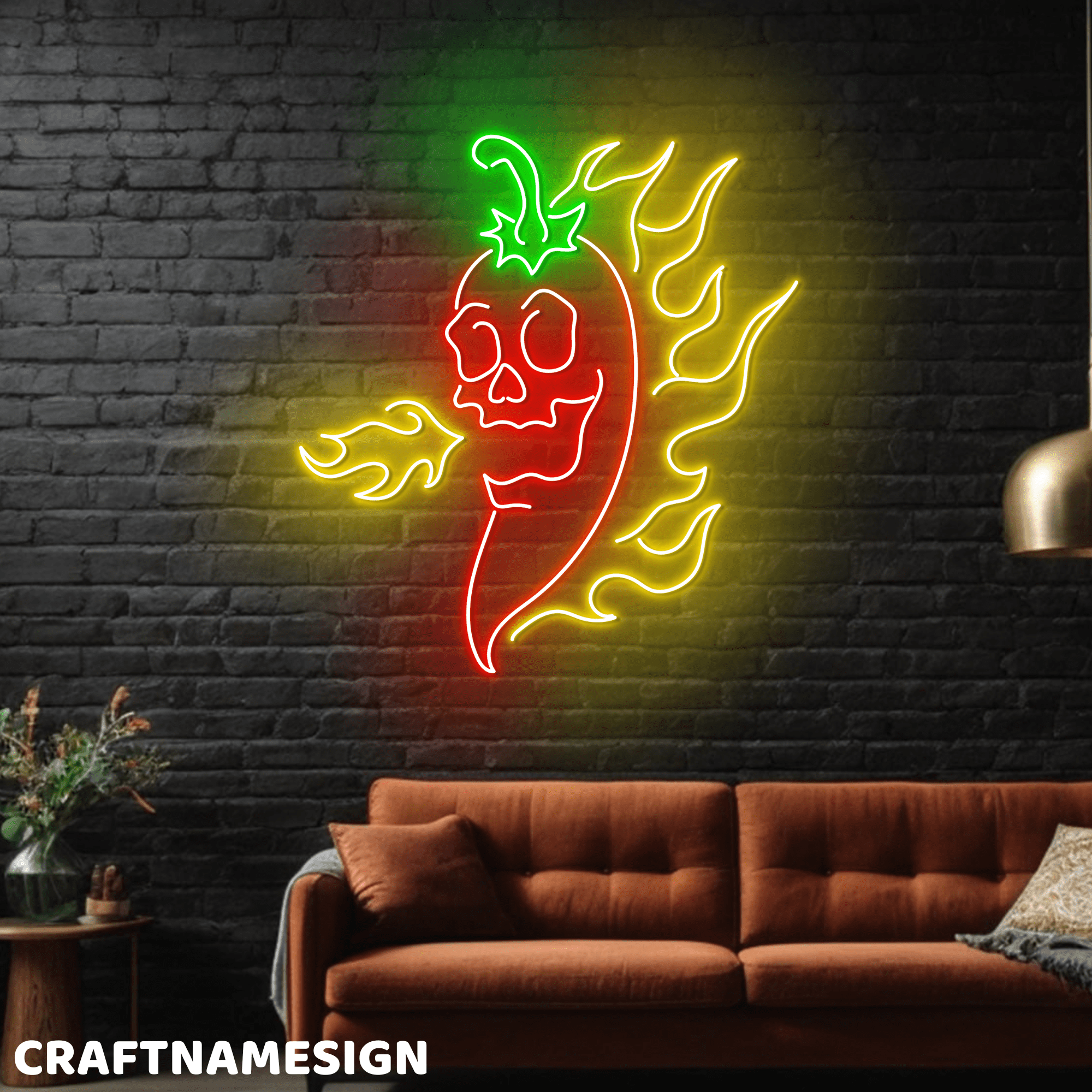 Craftnamesign Skull Chilli Fire Neon Sign For Wall Decor, Restaurant ...
