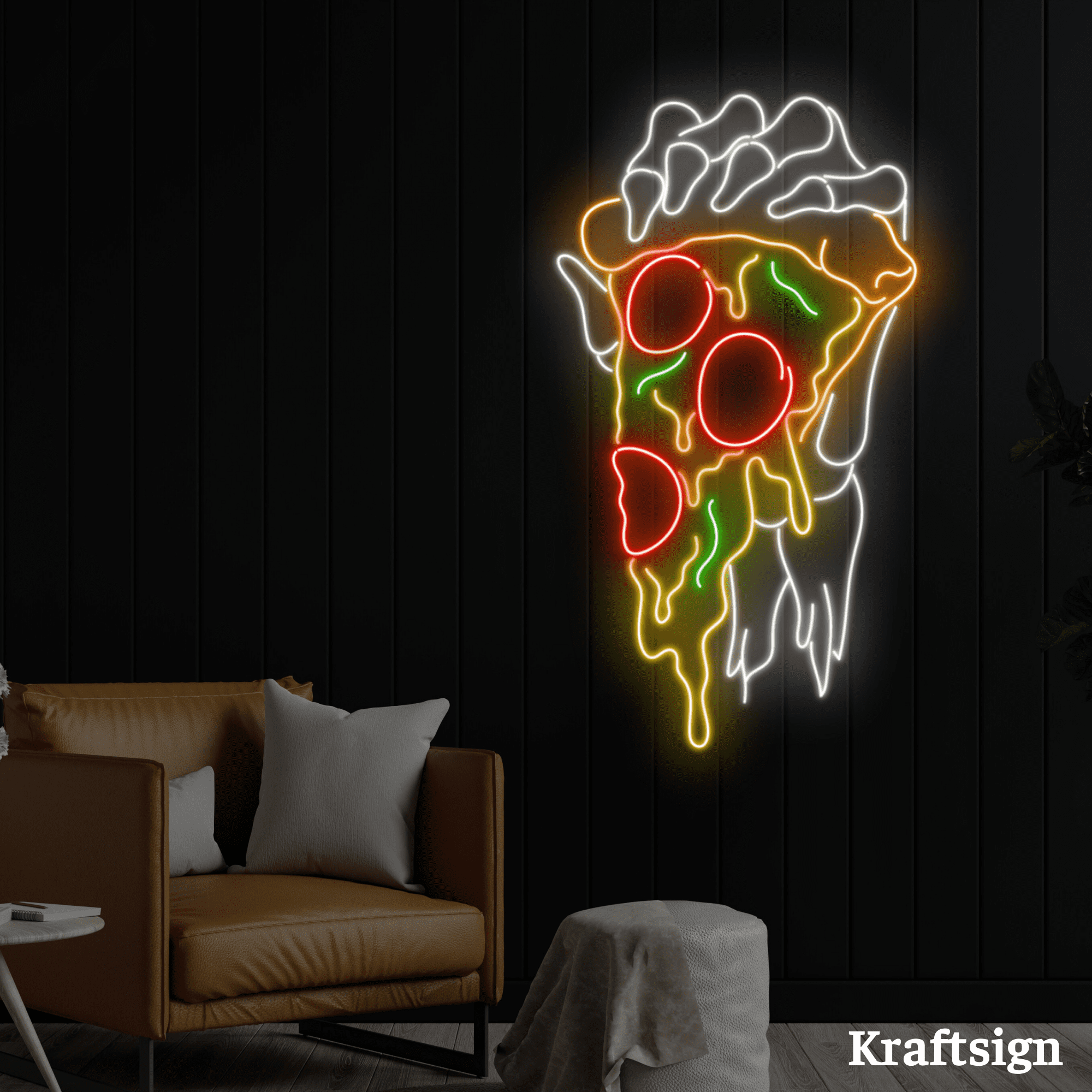 Craftnamesign Skull Hand Hold Pizza LED Neon Sign, Pizza Restaurant ...