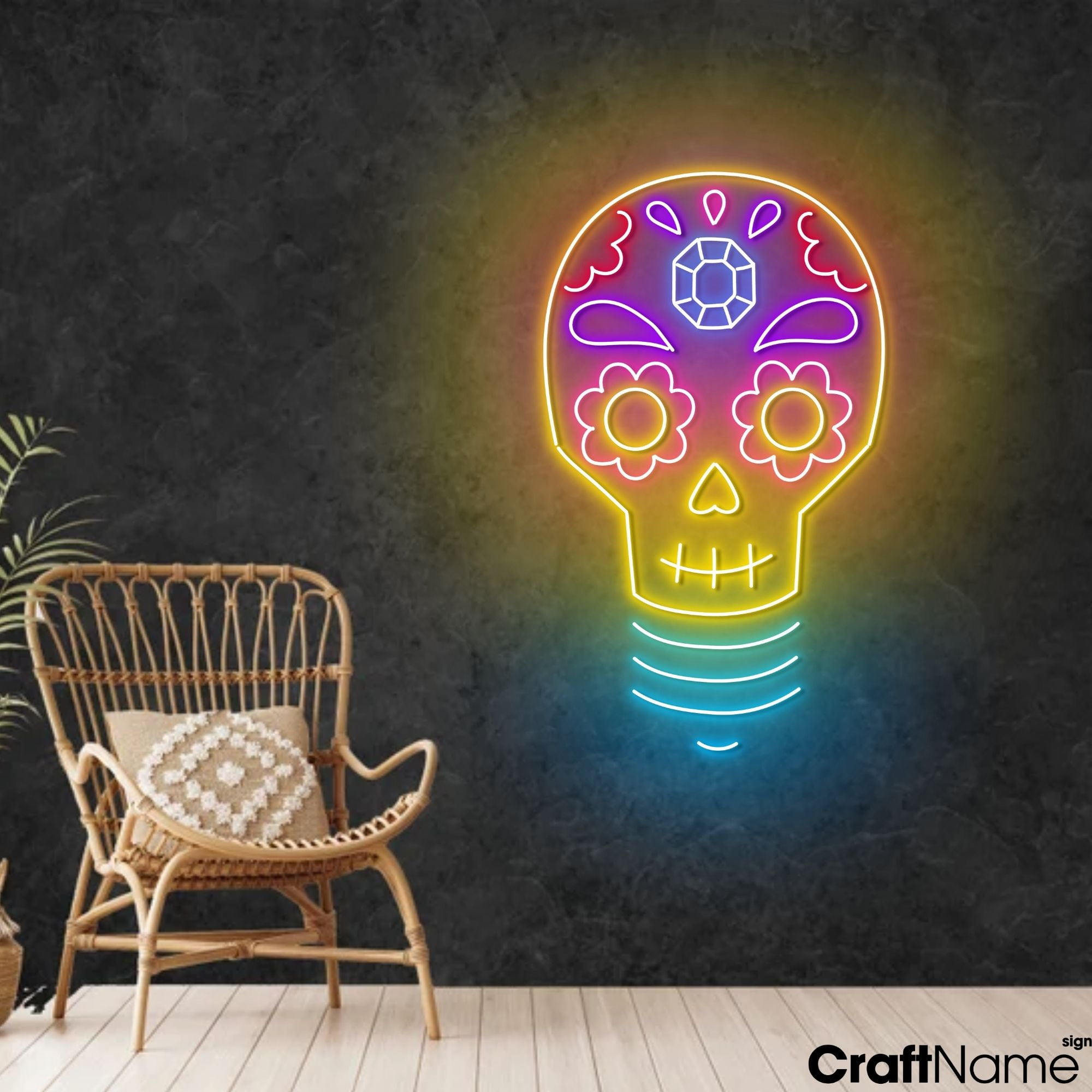 Craftnamesign Skull Light Bulb Art Neon Light Up Sign For Day Of The ...