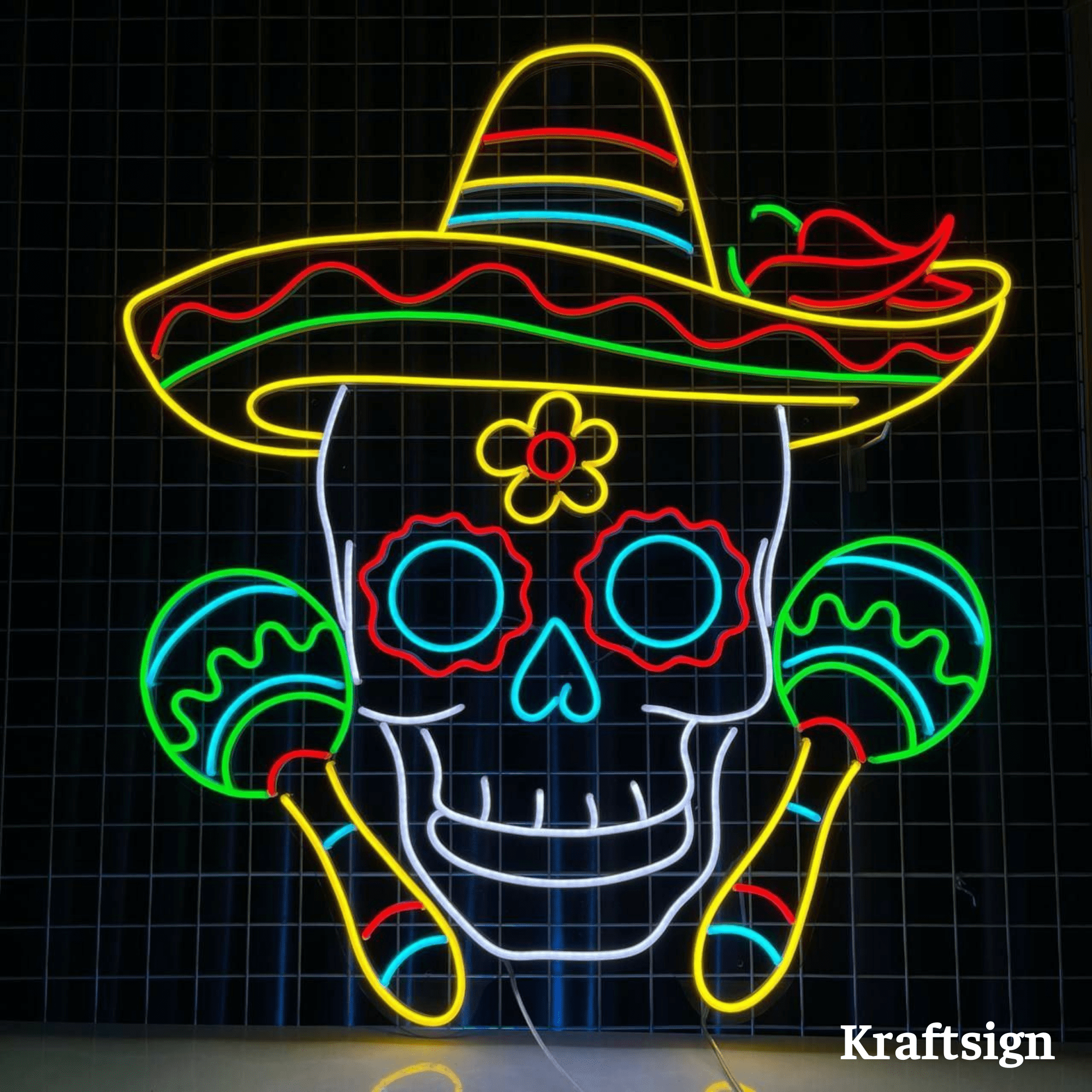 Craftnamesign Skull Mexican Neon Sign, Mexican Shop LED Sign, Food ...