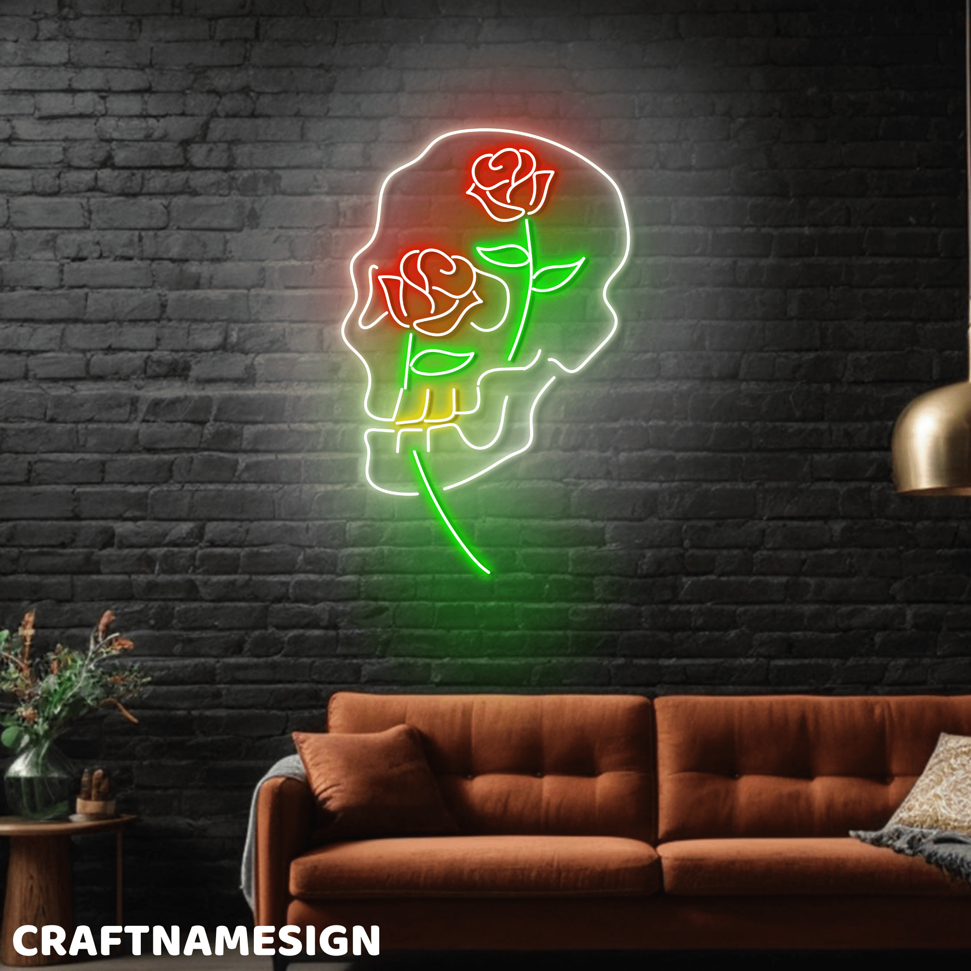 Craftnamesign Skull Rose Neon Sign, Skull Wall Art For Store Shop Bar ...