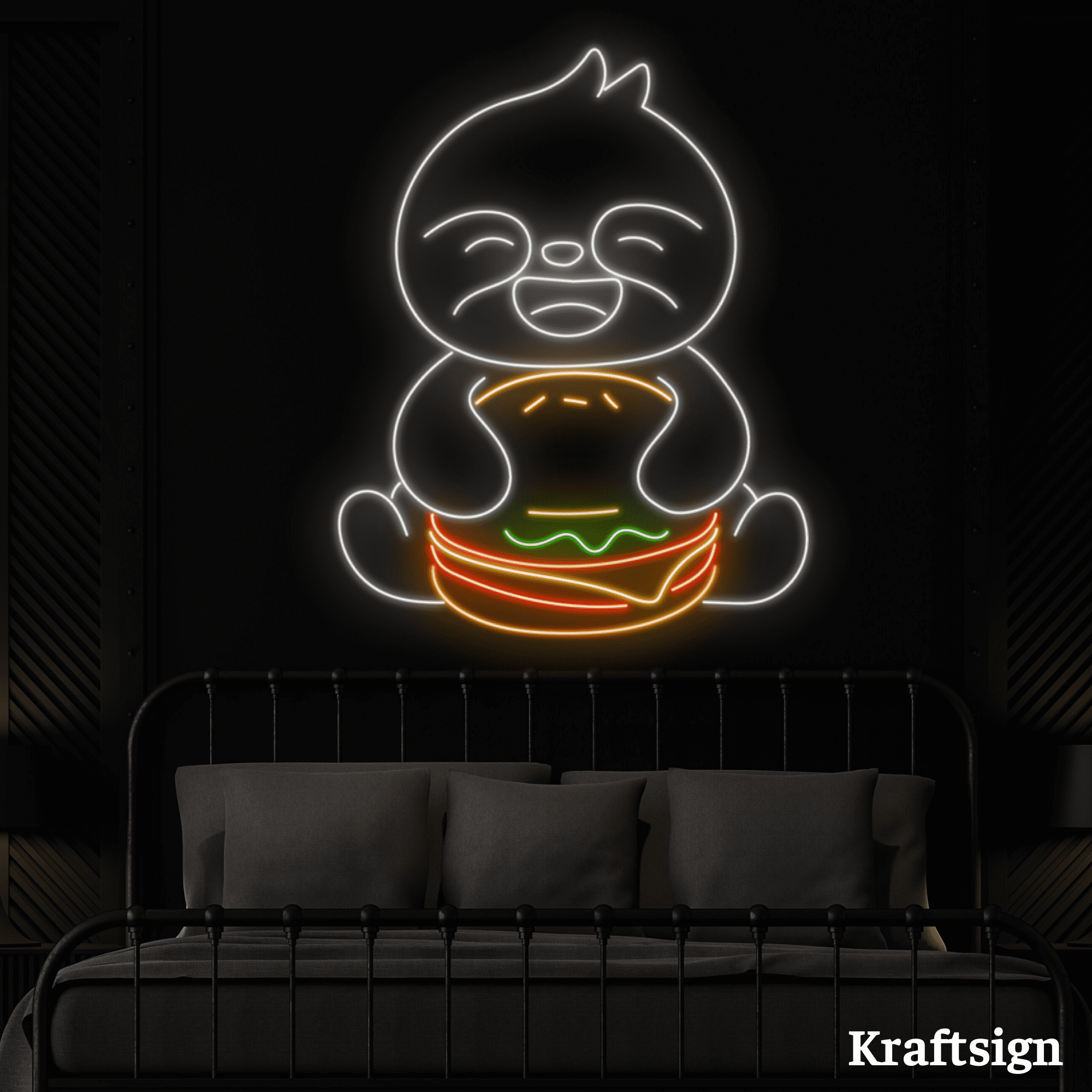 Craftnamesign Sloth Burger Neon Sign, Burger Shop Decor, Fast Food LED ...