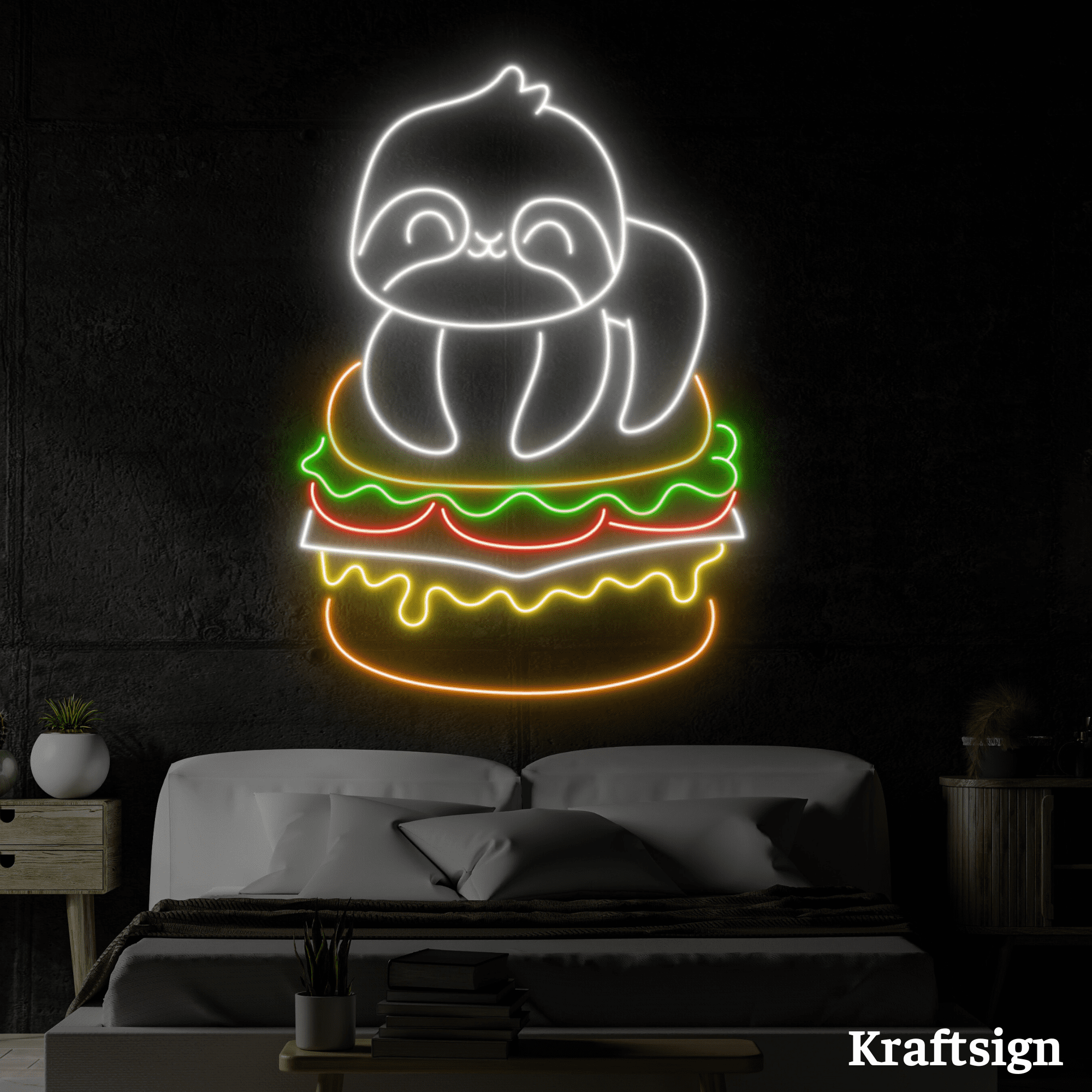 Craftnamesign Sloth Burger Neon Sign, Burger Shop LED Sign, Food ...