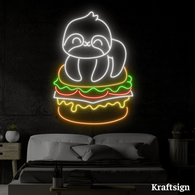 Craftnamesign Sloth Burger Neon Sign, Burger Shop LED Sign, Food ...
