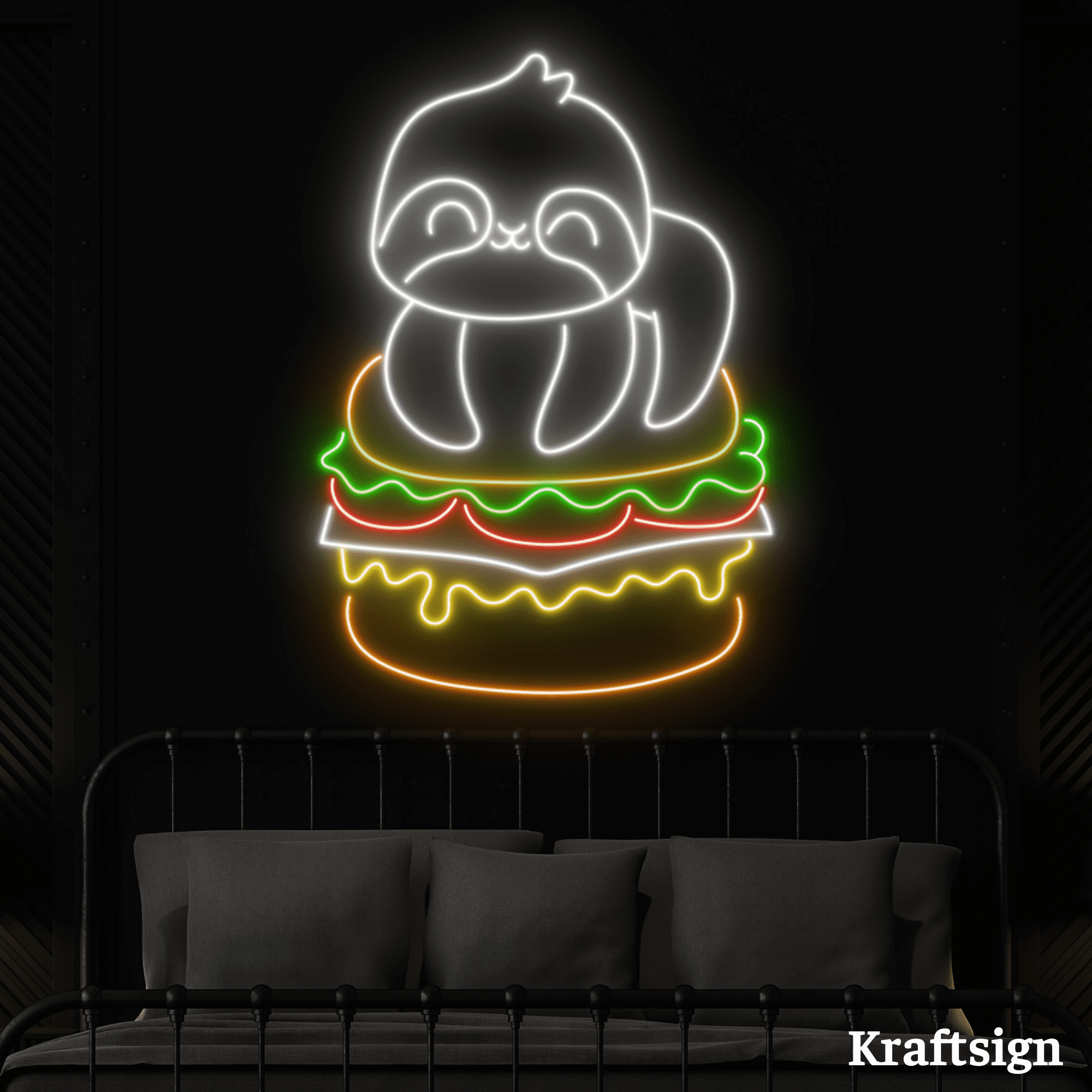 Craftnamesign Sloth Burger Neon Sign, Burger Shop LED Sign, Food ...