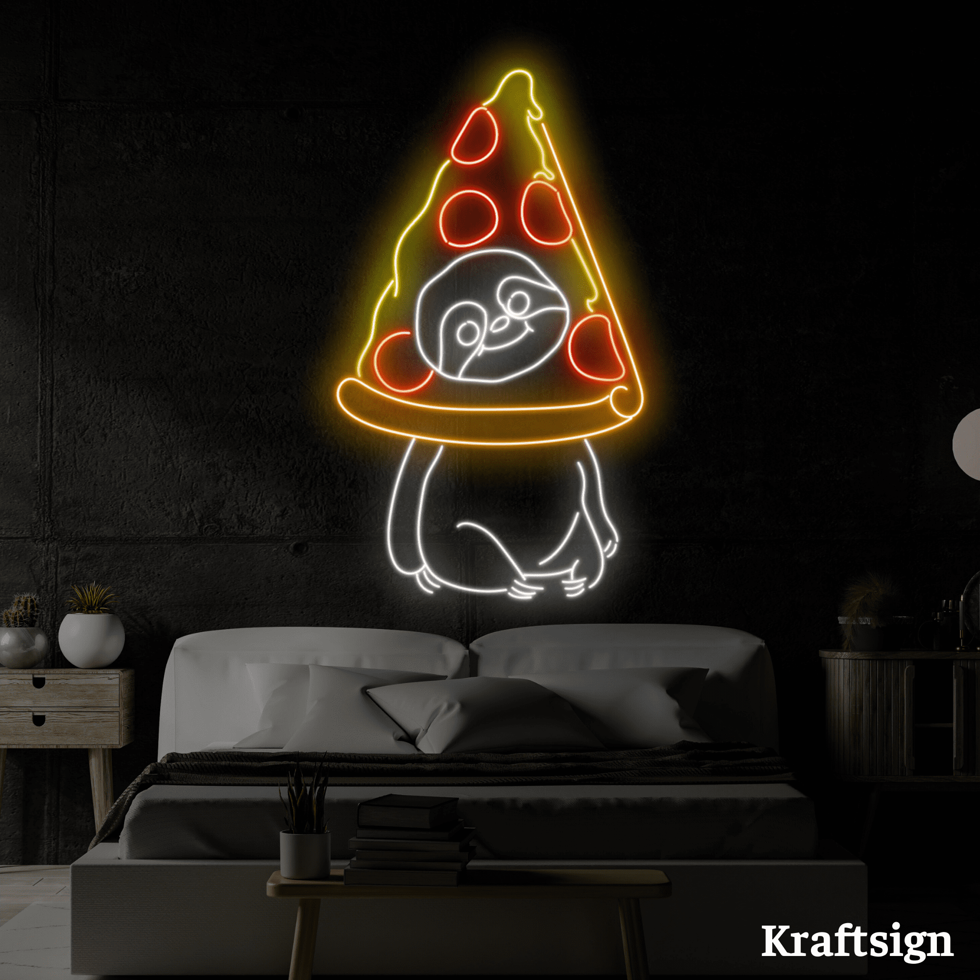 Craftnamesign Sloth Pizza LED Neon Sign, Pizza Italian Restaurant Decor ...