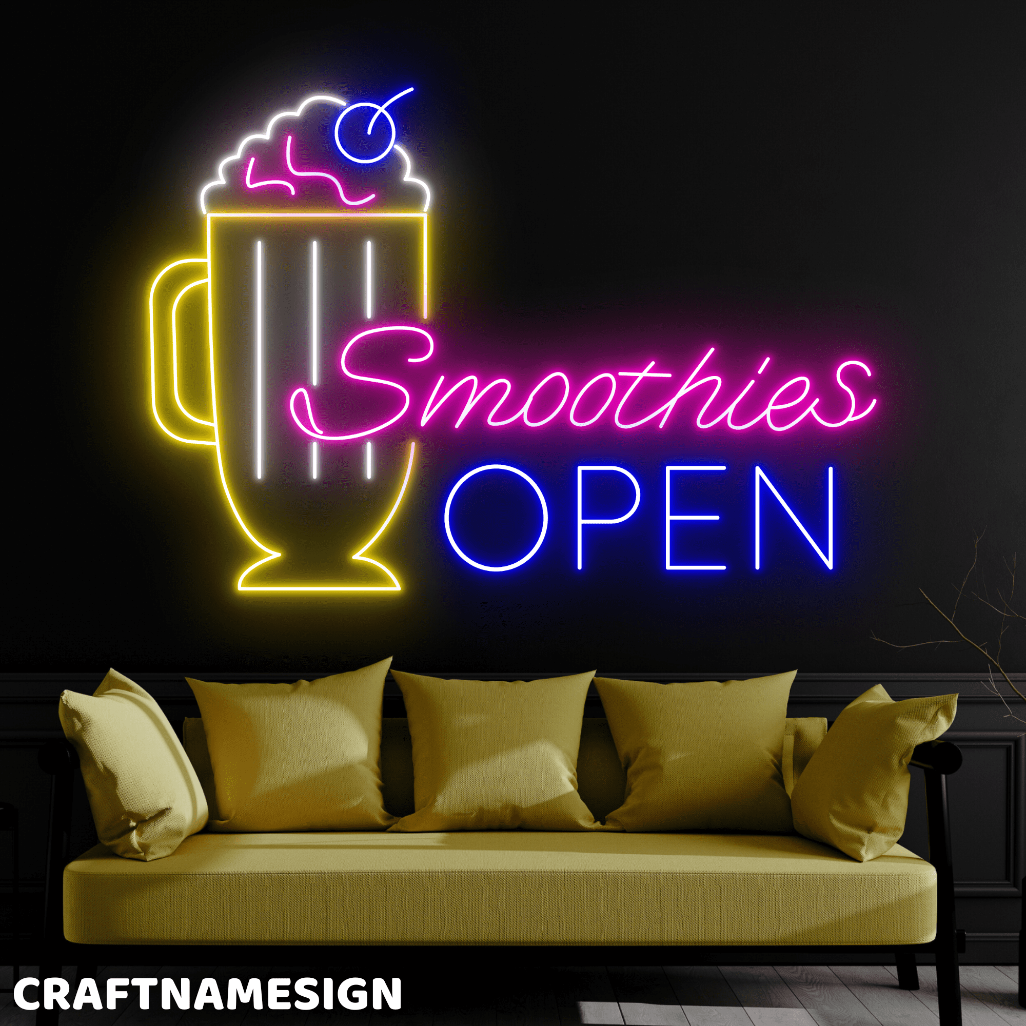 Craftnamesign Smoothies Open Neon Sign, Open Store Decor, Juice Shop ...