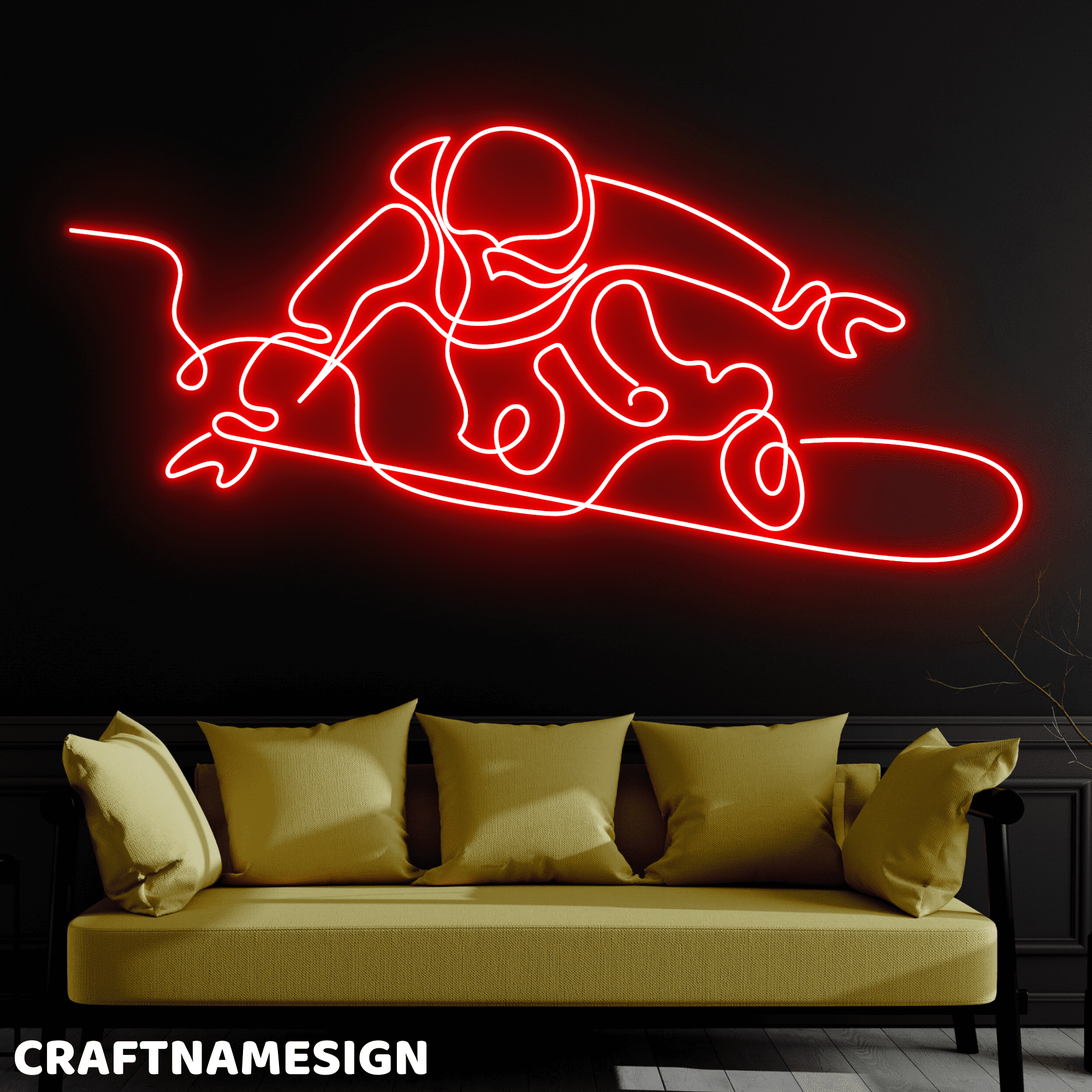 Craftnamesign Snowboard Neon Sign, Snowboard Rider Line Art Light Wall ...