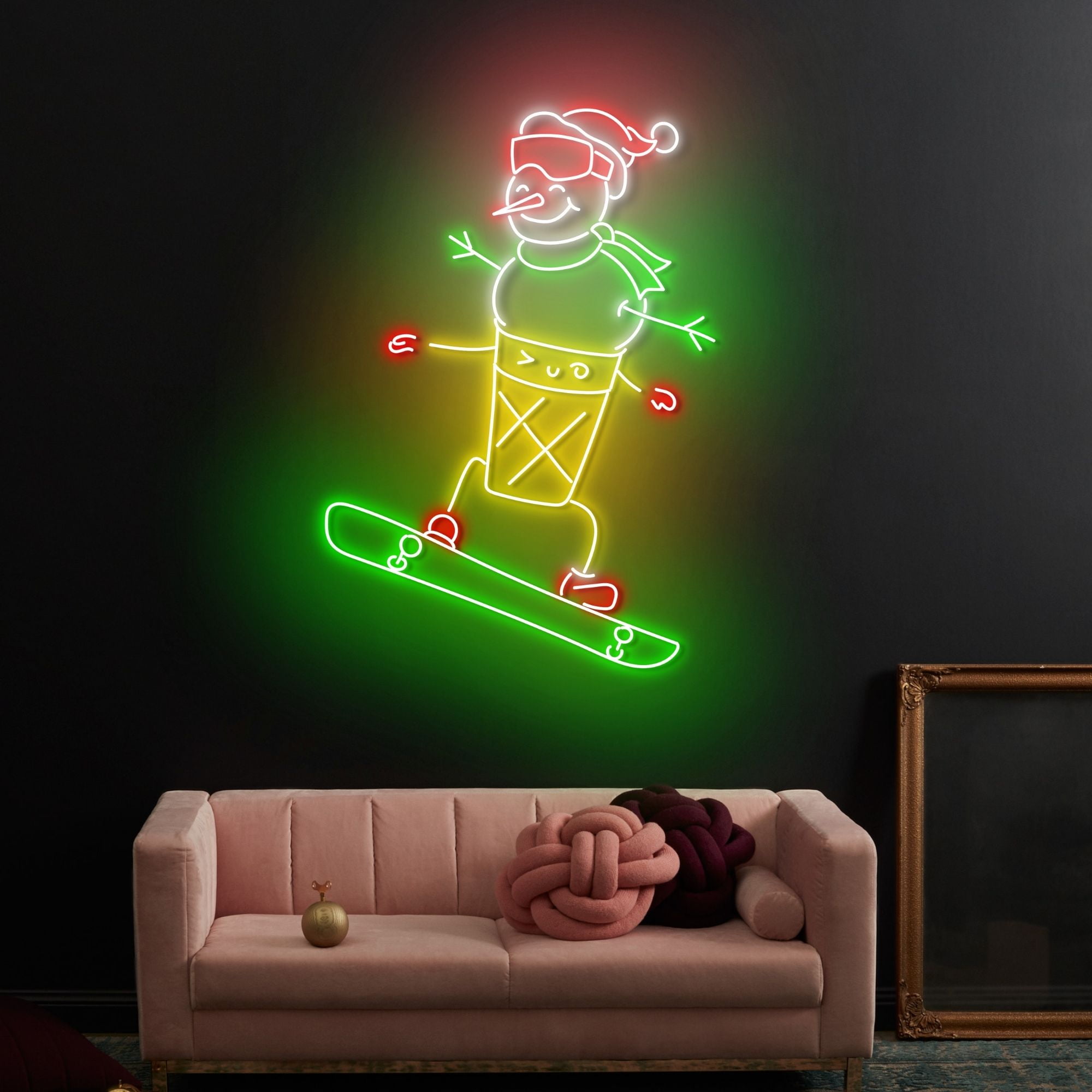 Craftnamesign Snowman Ice Cream Skating Neon Sign, Snowman Skating LED ...
