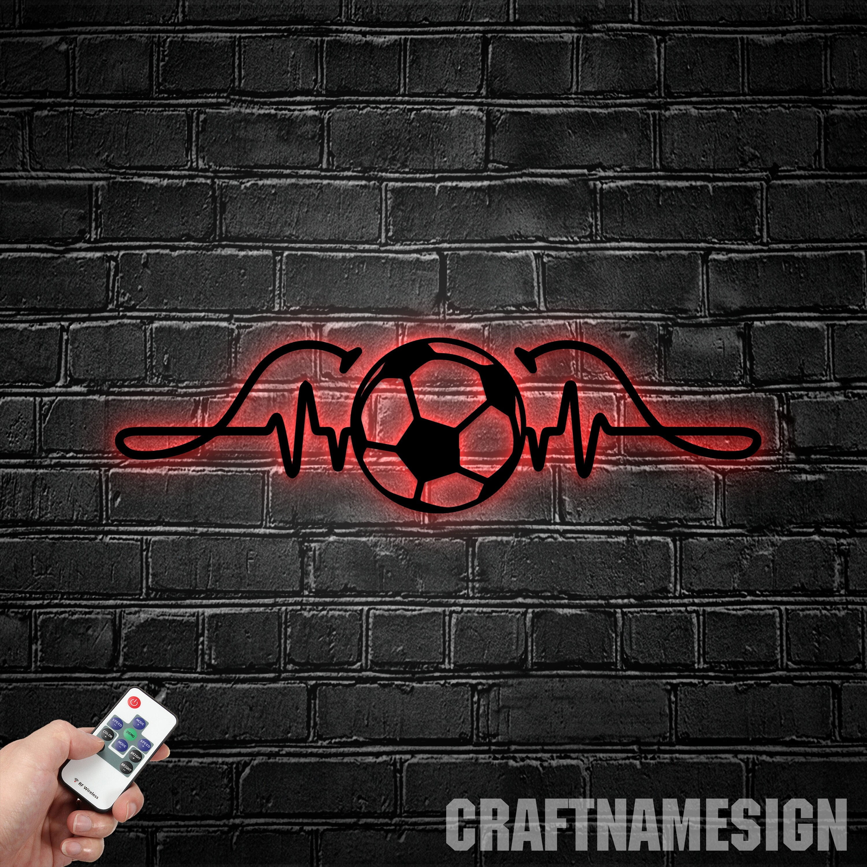 Craftnamesign Soccer Heartbeat Ball Metal Wall Art With LED Light ...