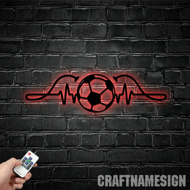 Craftnamesign Soccer Heartbeat Ball Metal Wall Art With LED Light ...