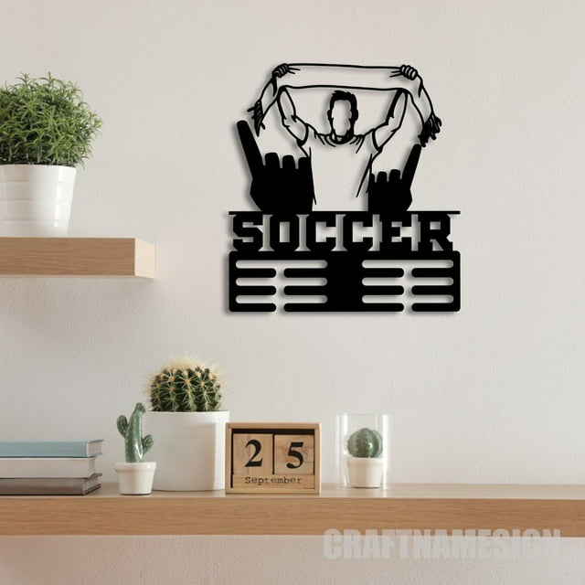 Craftnamesign Soccer Medal Hanger Wall Art, Soccer Player Medal Holder ...
