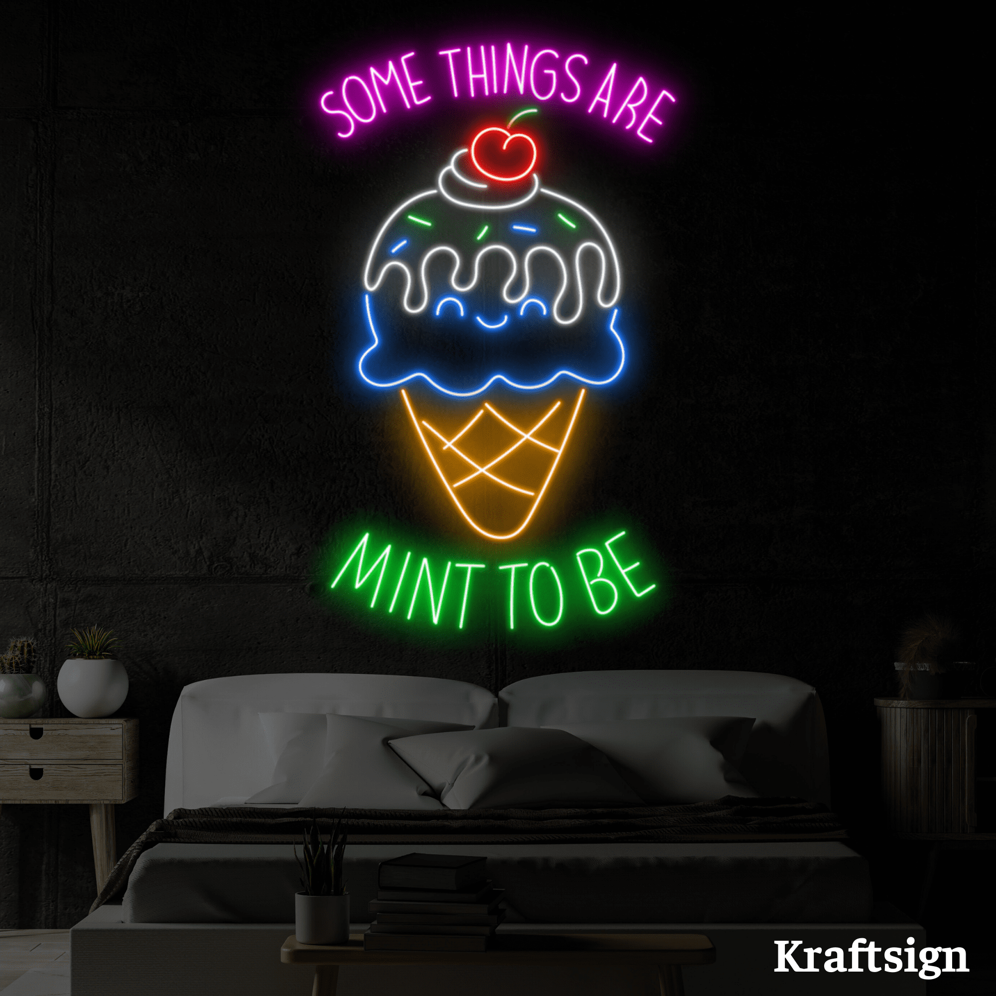 Craftnamesign Some Things Are Mint To Be Neon Sign, Ice Cream Shop ...