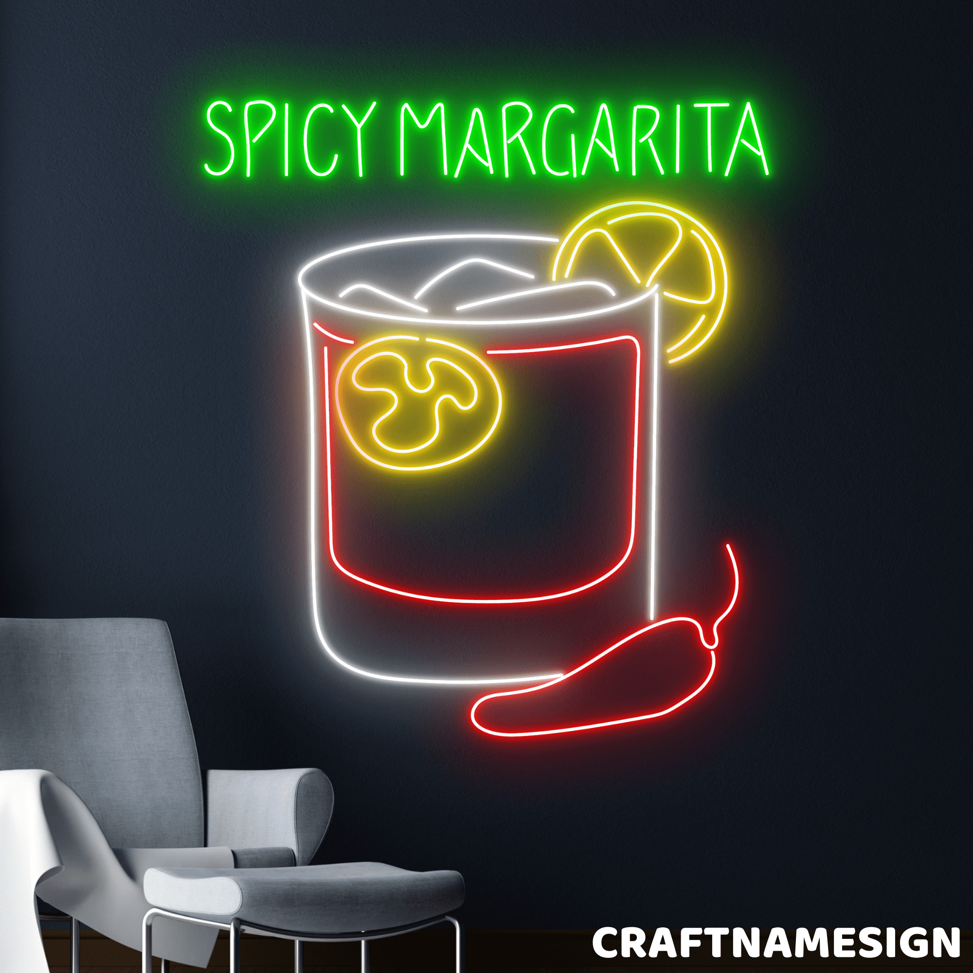 Craftnamesign Spicy Margarita Neon Sign, Cocktail Wall Art, Bar Pub ...
