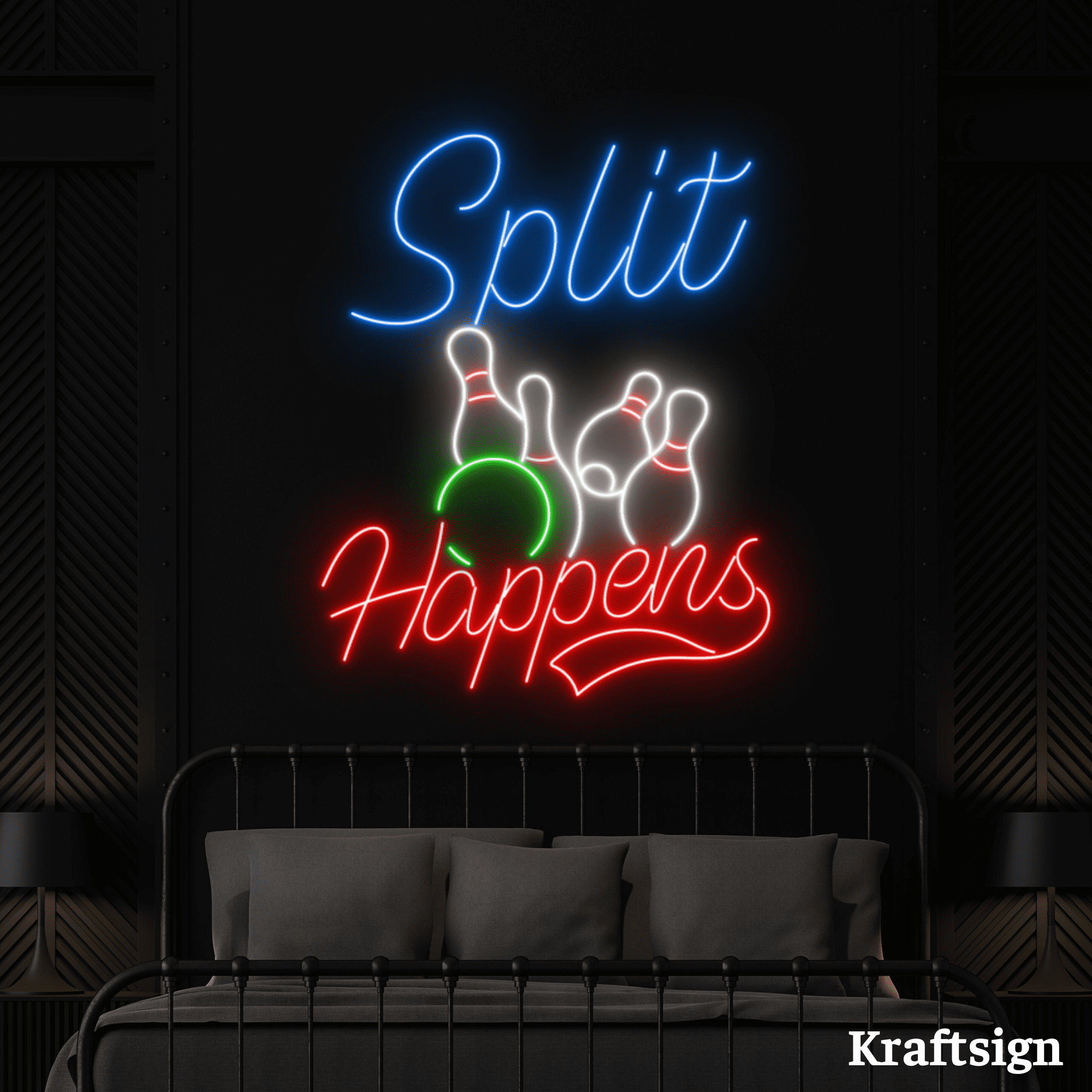 Craftnamesign Split Happens Neon Sign, Bowling Zone Signs, Game Room ...