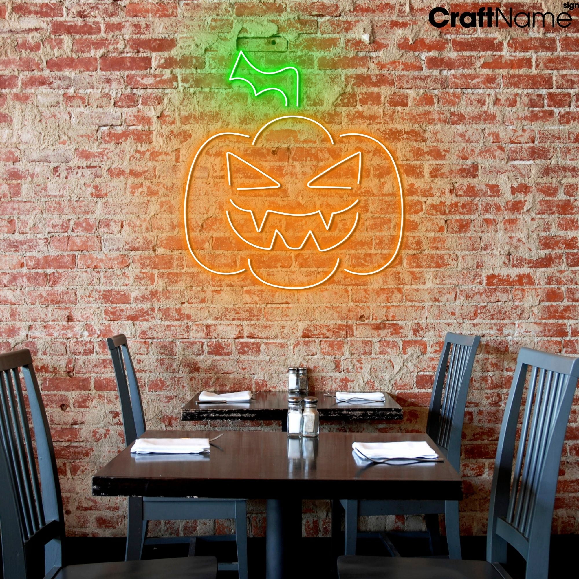 Craftnamesign Spooky Pumpkin Neon Sign Light Wall Art For Halloween ...