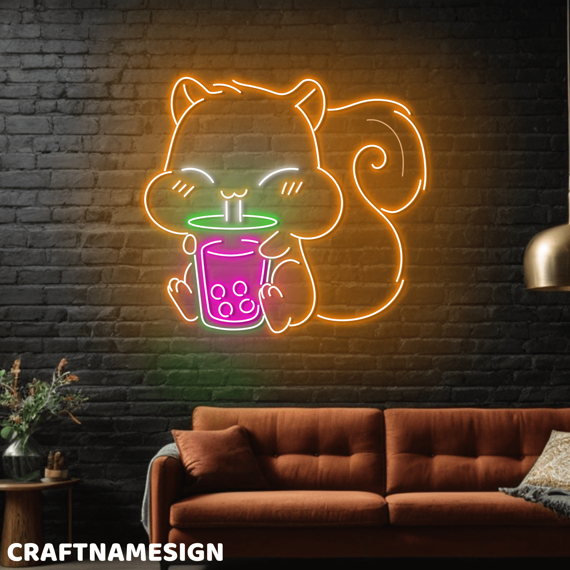 Craftnamesign Squirrel Drink Boba Tea Neon Sign, Squirrel Wall Art For ...