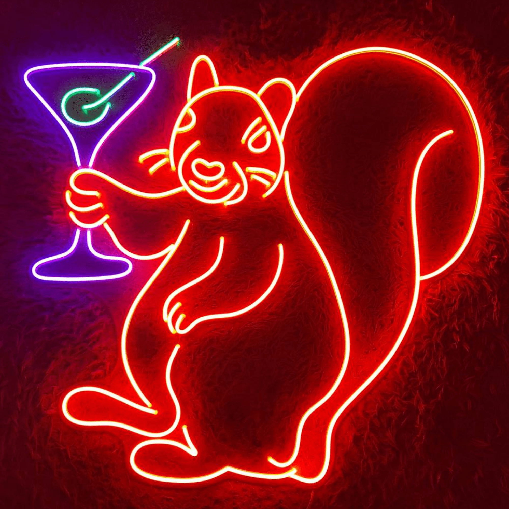 Craftnamesign Squirrel Hold Cocktail Glass Neon Sign 20" x 20" for Bar ...