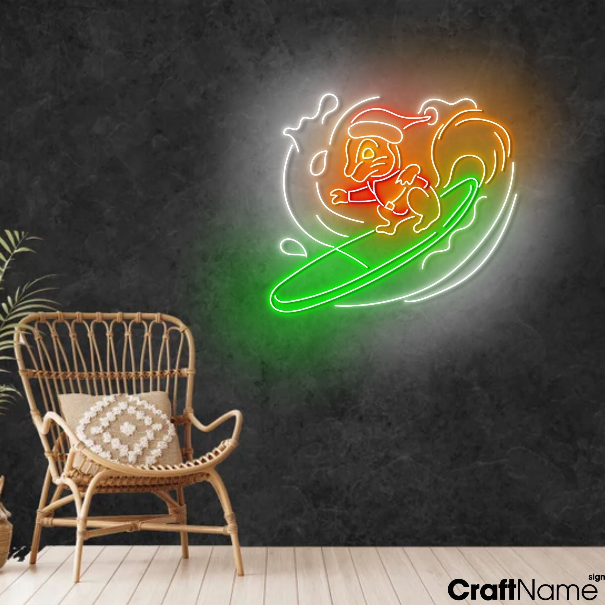 Craftnamesign Squirrel Surfing Neon Sign, Christmas Wall Art, Squirrel ...