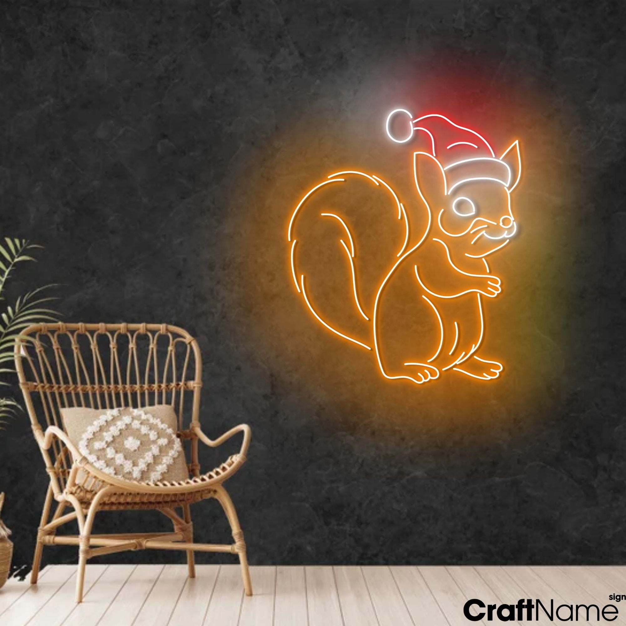 Craftnamesign Squirrel Xmas Neon Light Up Sign Wall Art For Nursery ...