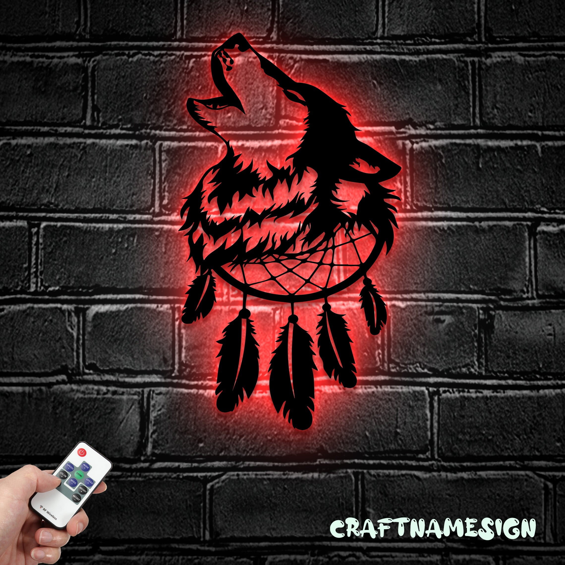 Craftnamesign Native Wolf Dream Catcher Metal Wall Art LED Light ...