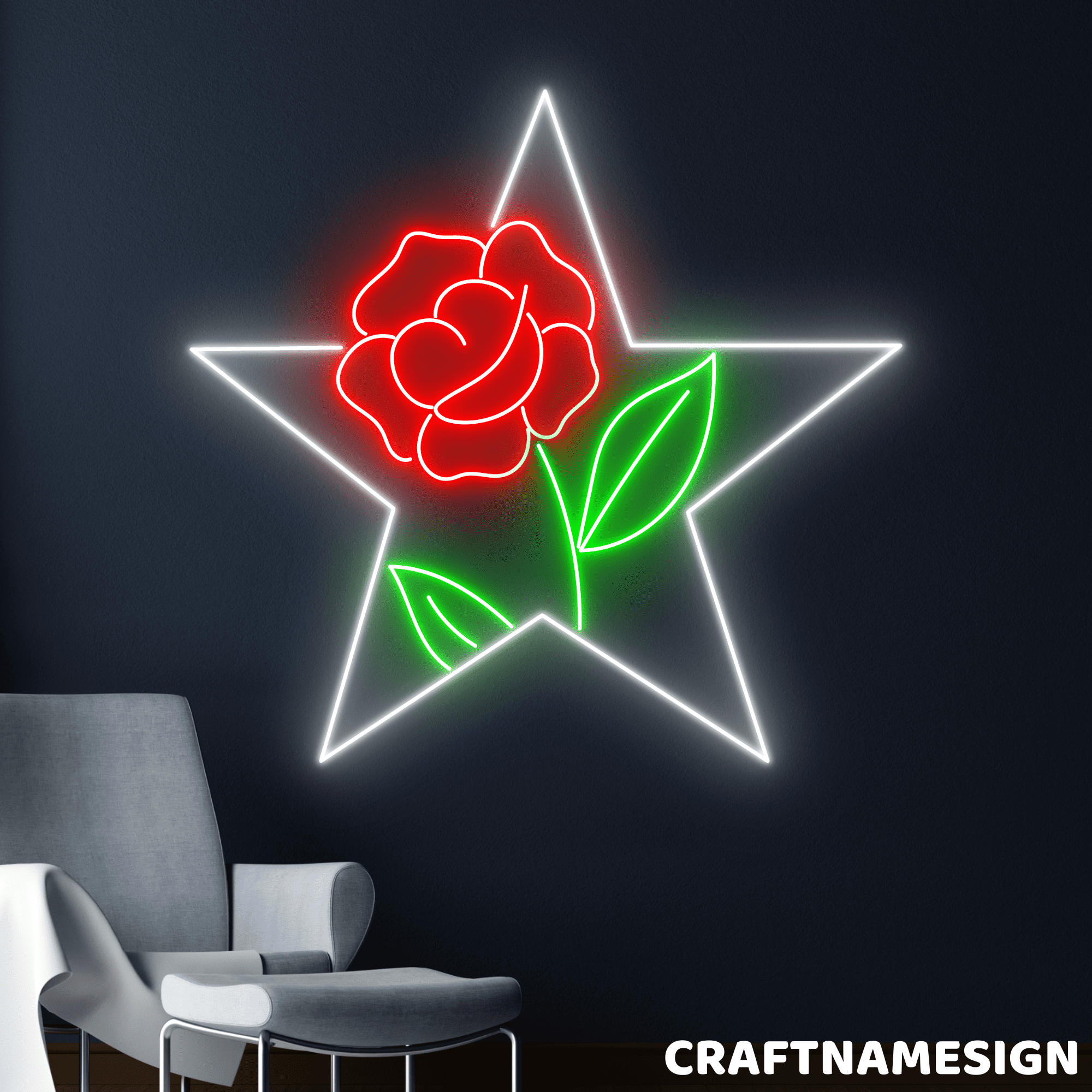 Craftnamesign Star With Rose Neon Sign, Florist Wall Art, Store Shop ...